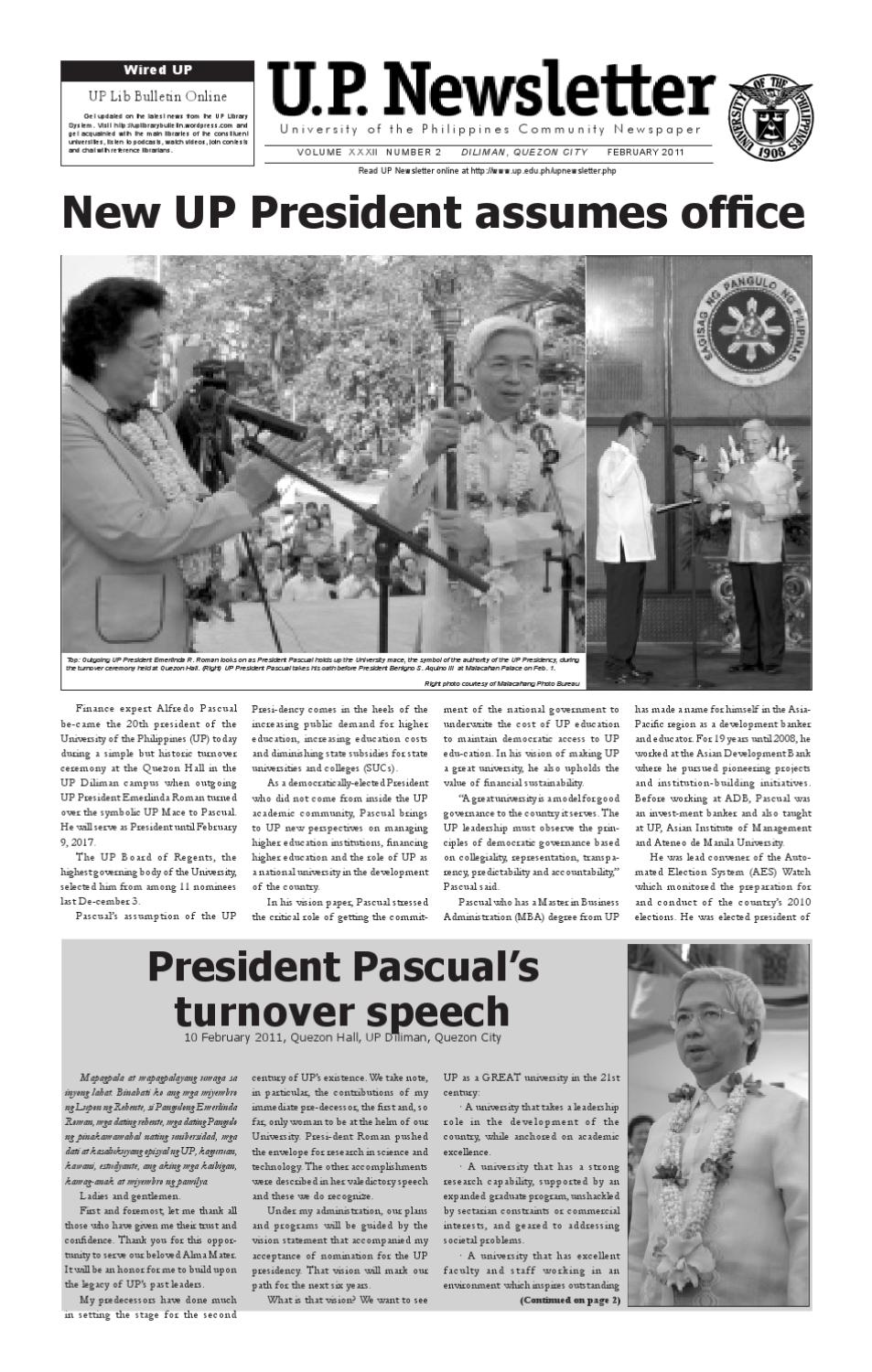 UP Newsletter February 2011 by University of the Philippines - Issuu