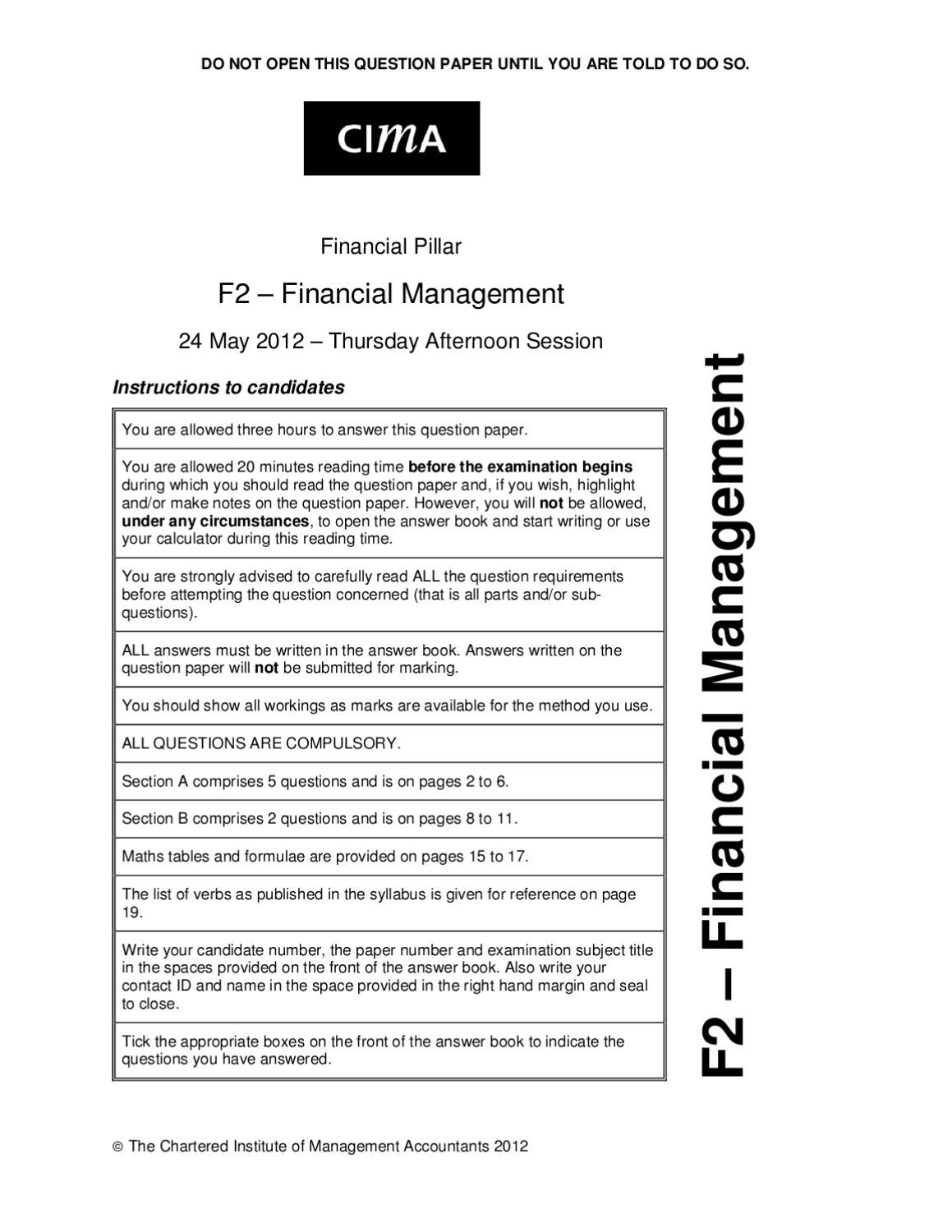 F2 May 2012 question paper by Chartered Institute of Management ...