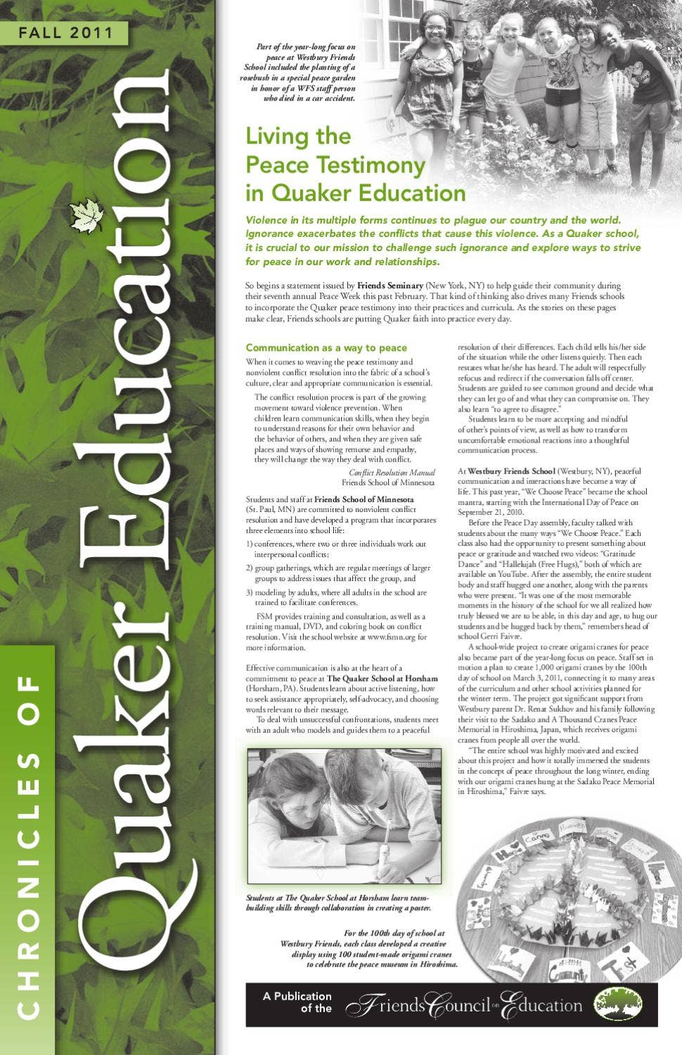 Living the Peace Testimony in Quaker Education by Friends Council on ...