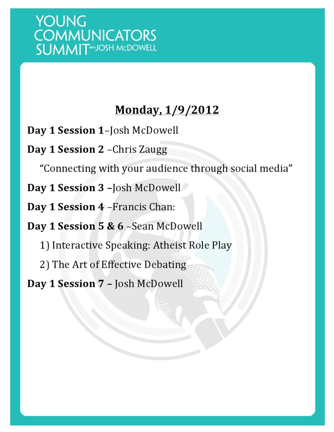YCS Schedule by Josh McDowell Ministry - Issuu