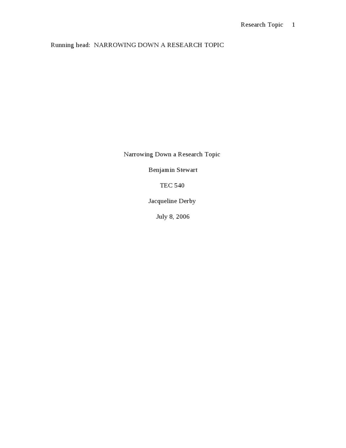 Narrowing down a research topic by Benjamin L. Stewart, PhD - Issuu