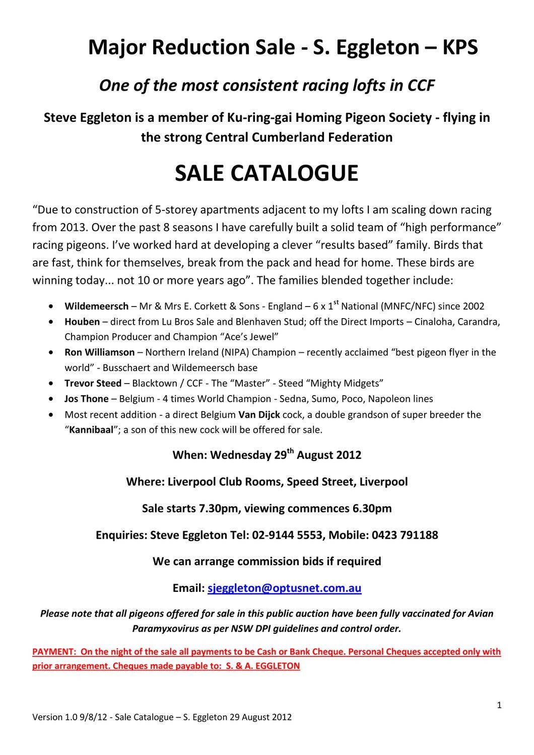 Steve Eggleton 29th Aug 2012 by Australian Pigeon Catalogues - Issuu