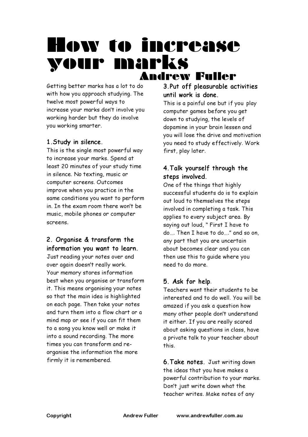 How to increase your marks - Andrew Fuller by St Andrews Lutheran ...