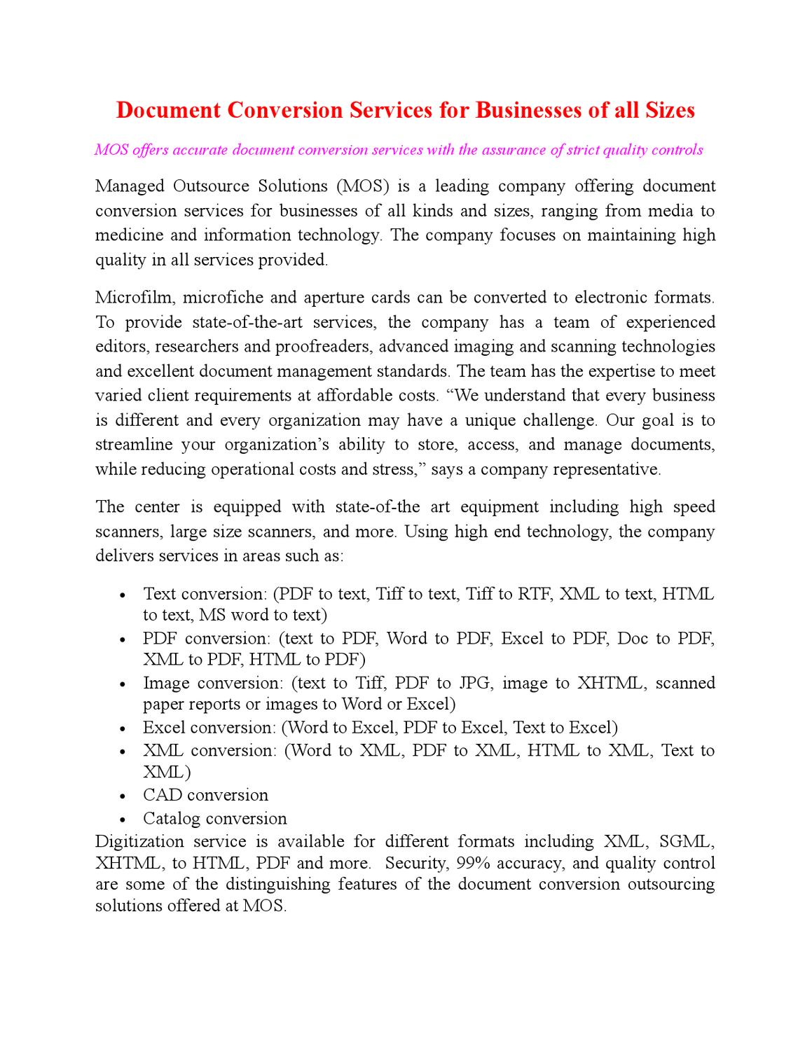 Document Conversion Services for Businesses by Managed Outsource ...