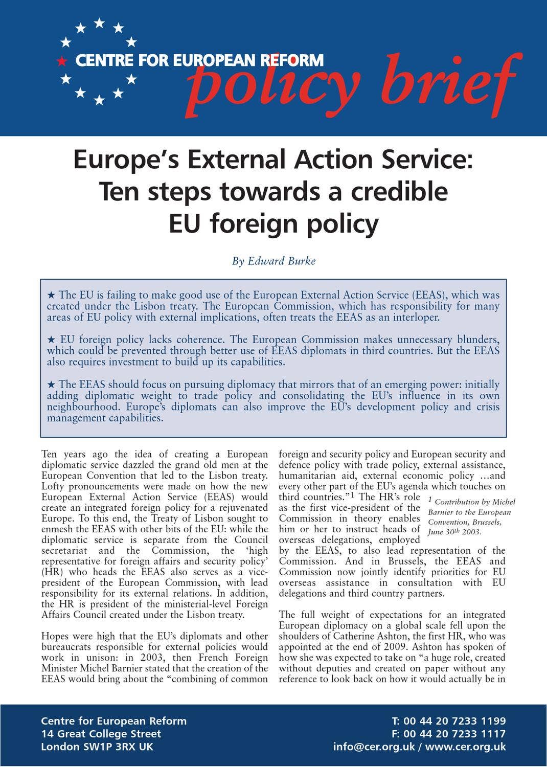 Europe's External Action Service: Ten steps towards a credible EU ...