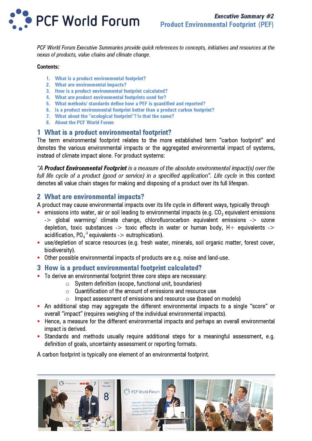 PCF World Forum Executive Summary #2 "Product Environmental Footprint ...