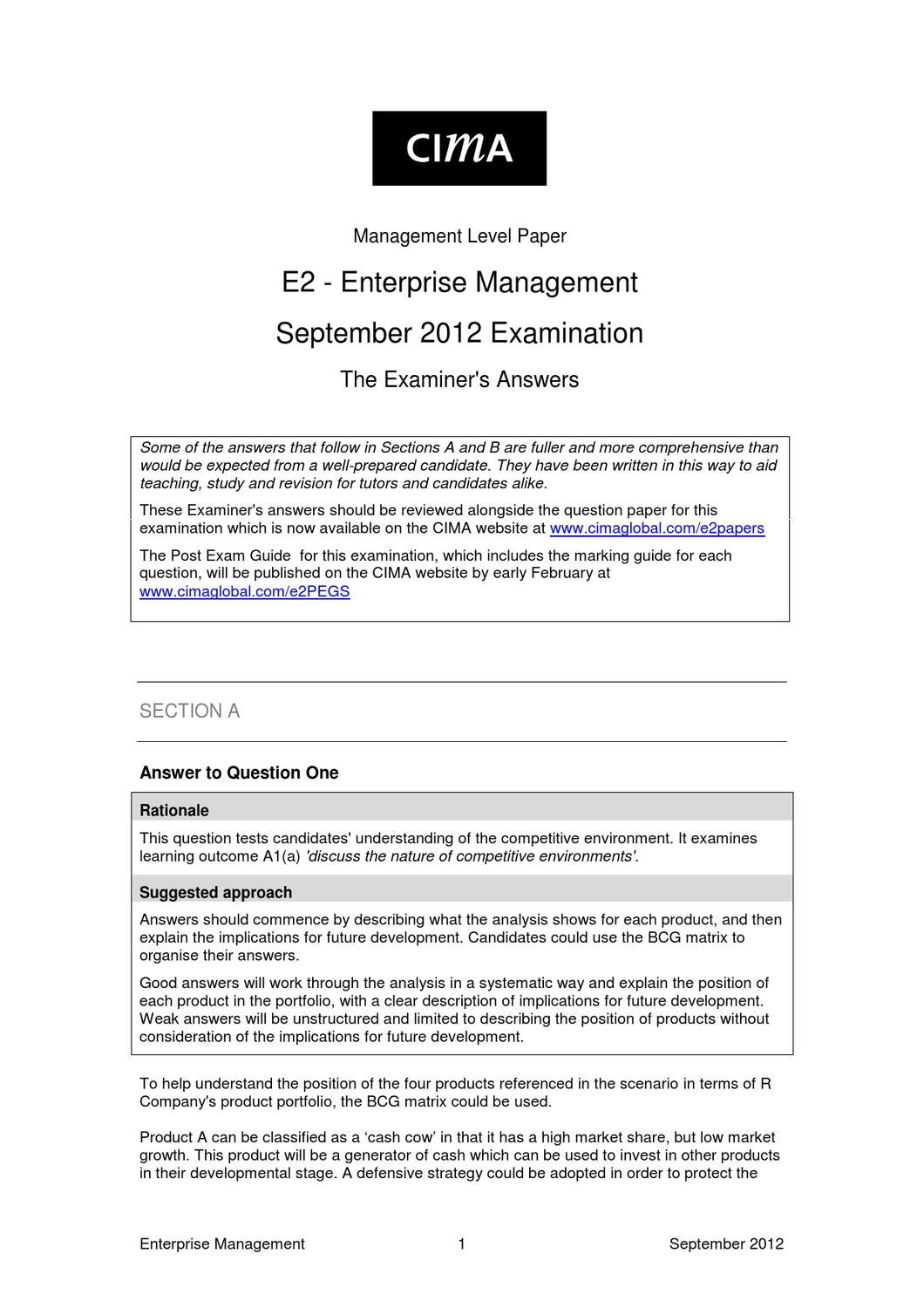 E2 answers September 2012 by Chartered Institute of Management ...