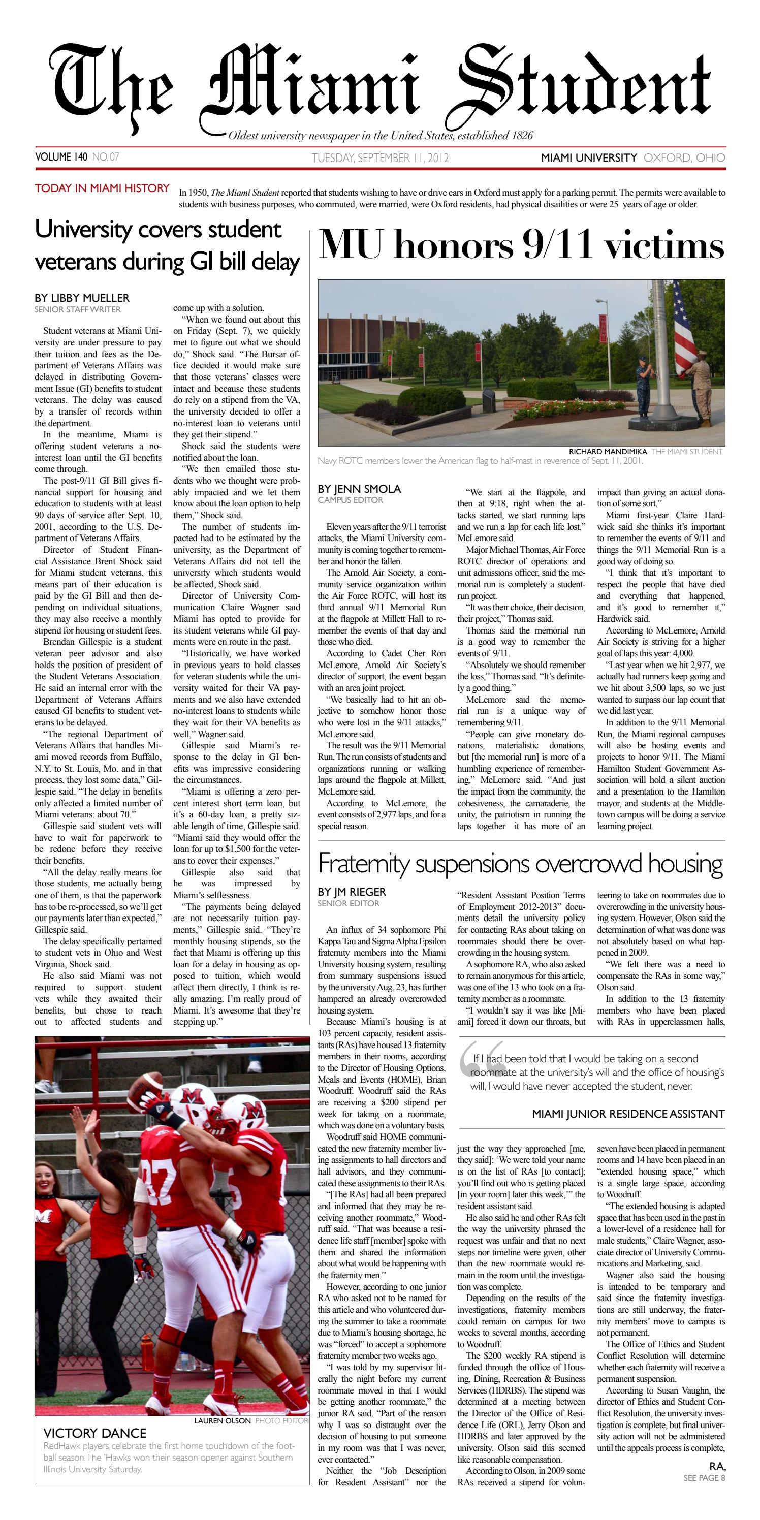 September 11, 2012 | The Miami Student by The Miami Student - Issuu