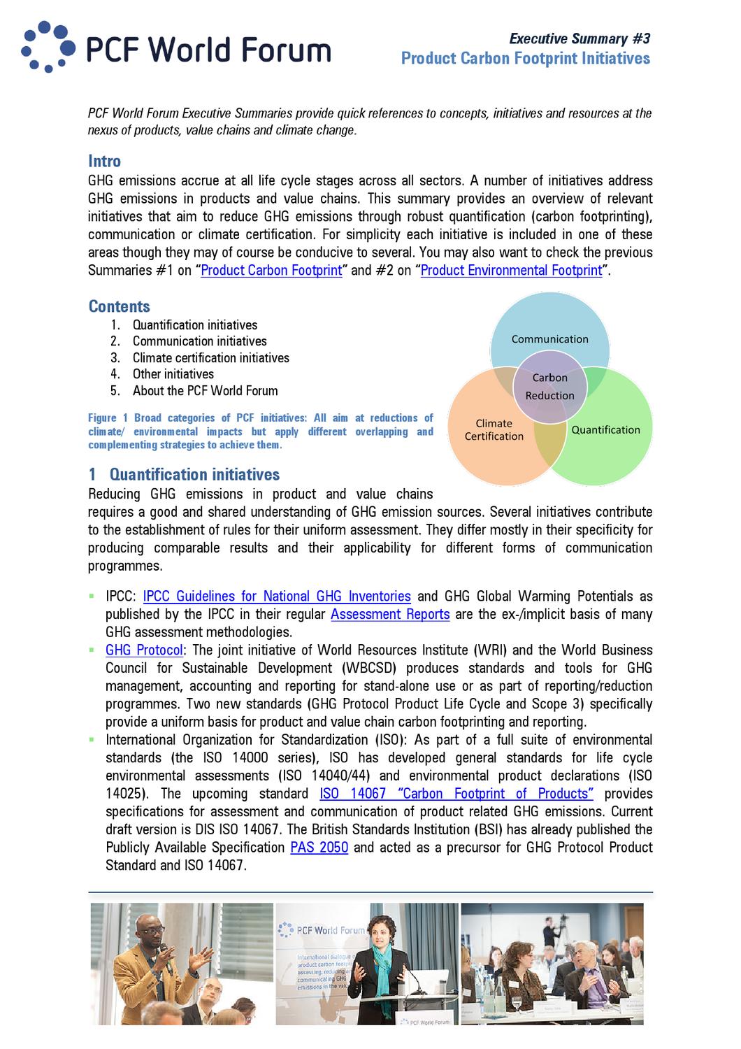 PCF World Forum Executive Summary #3 "Product Carbon Footprint ...