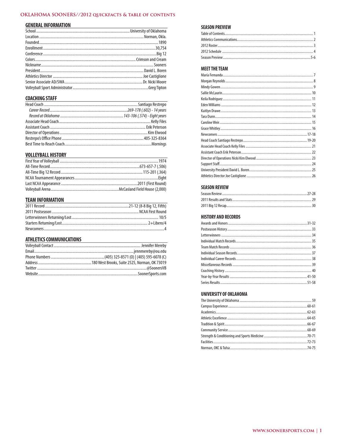 2012 OU Volleyball Media Guide by OU Athletics - Issuu