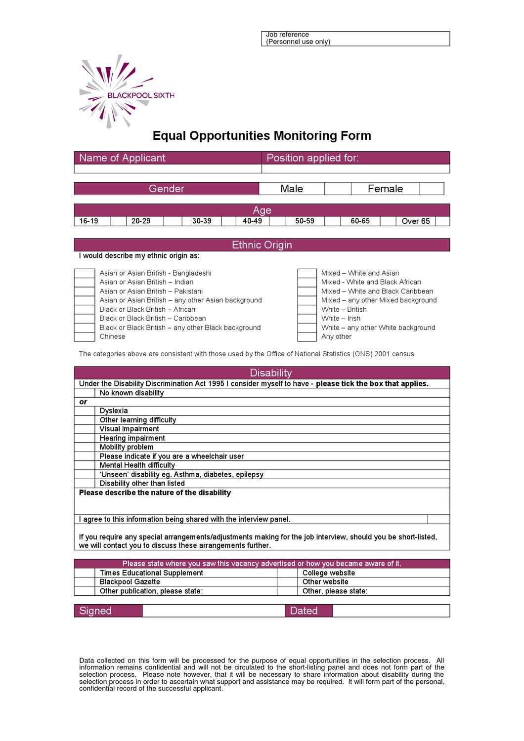 Equal Opportunities Form by Schudio - Issuu