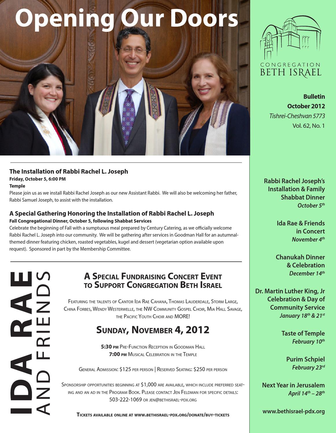 Congregation Beth Israel October Bulletin by Congregation Beth Israel ...