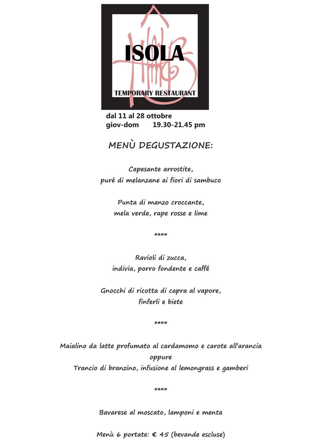 Isola Temporary Restaurant Menù Degustazione by Hotel Isolabella - Issuu