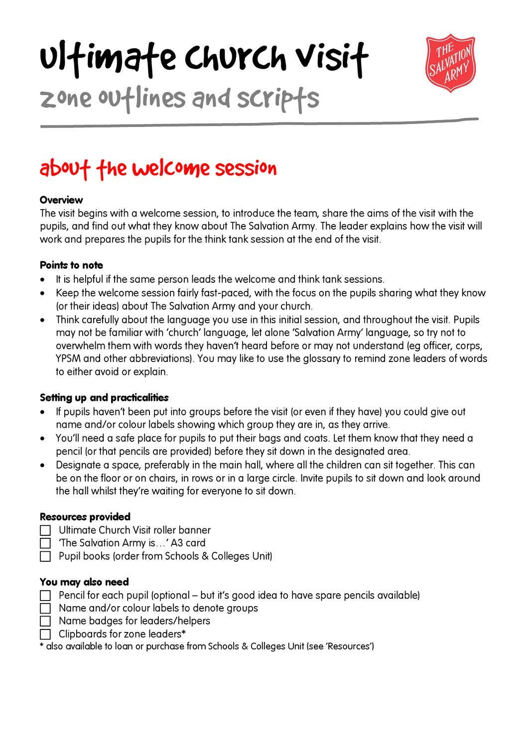 Ultimate Church Visit zone outlines and scripts by The Salvation Army ...