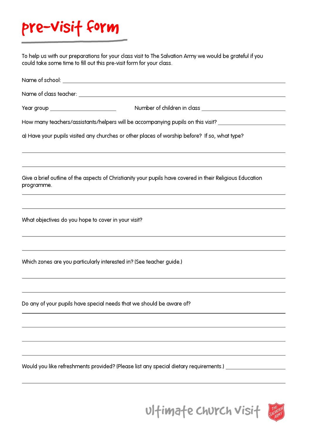 Ultimate Church Visit pre-visit form by The Salvation Army UK and ...