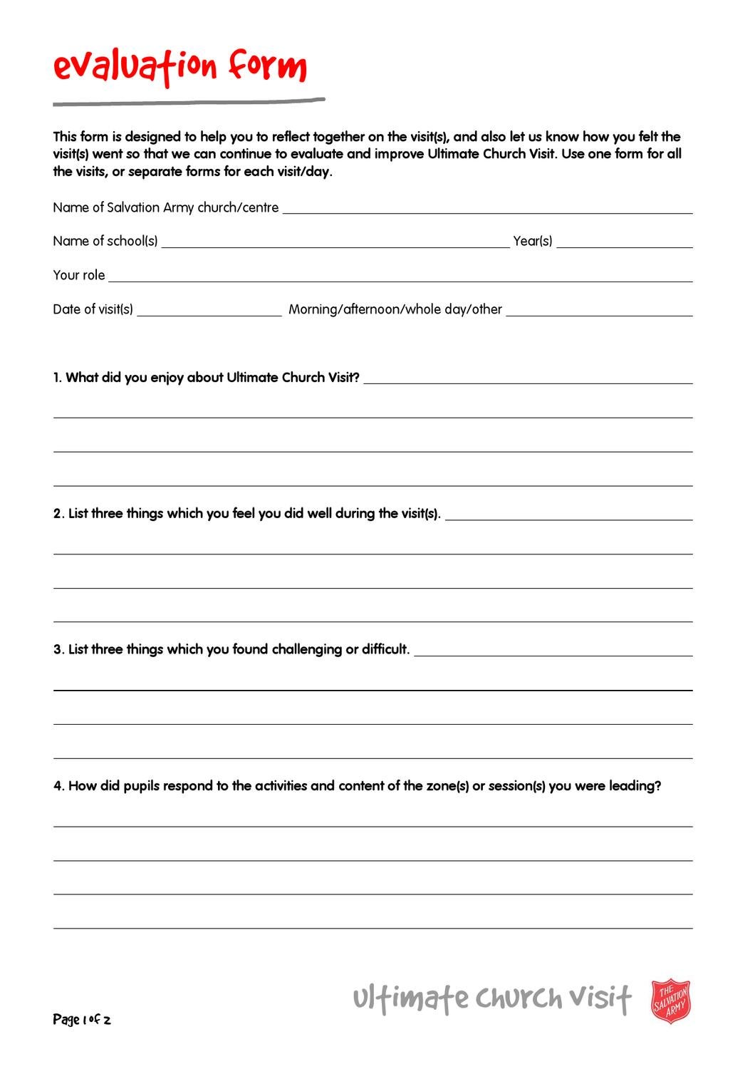 Ultimate Church Visit evaluation form by The Salvation Army UK and ...