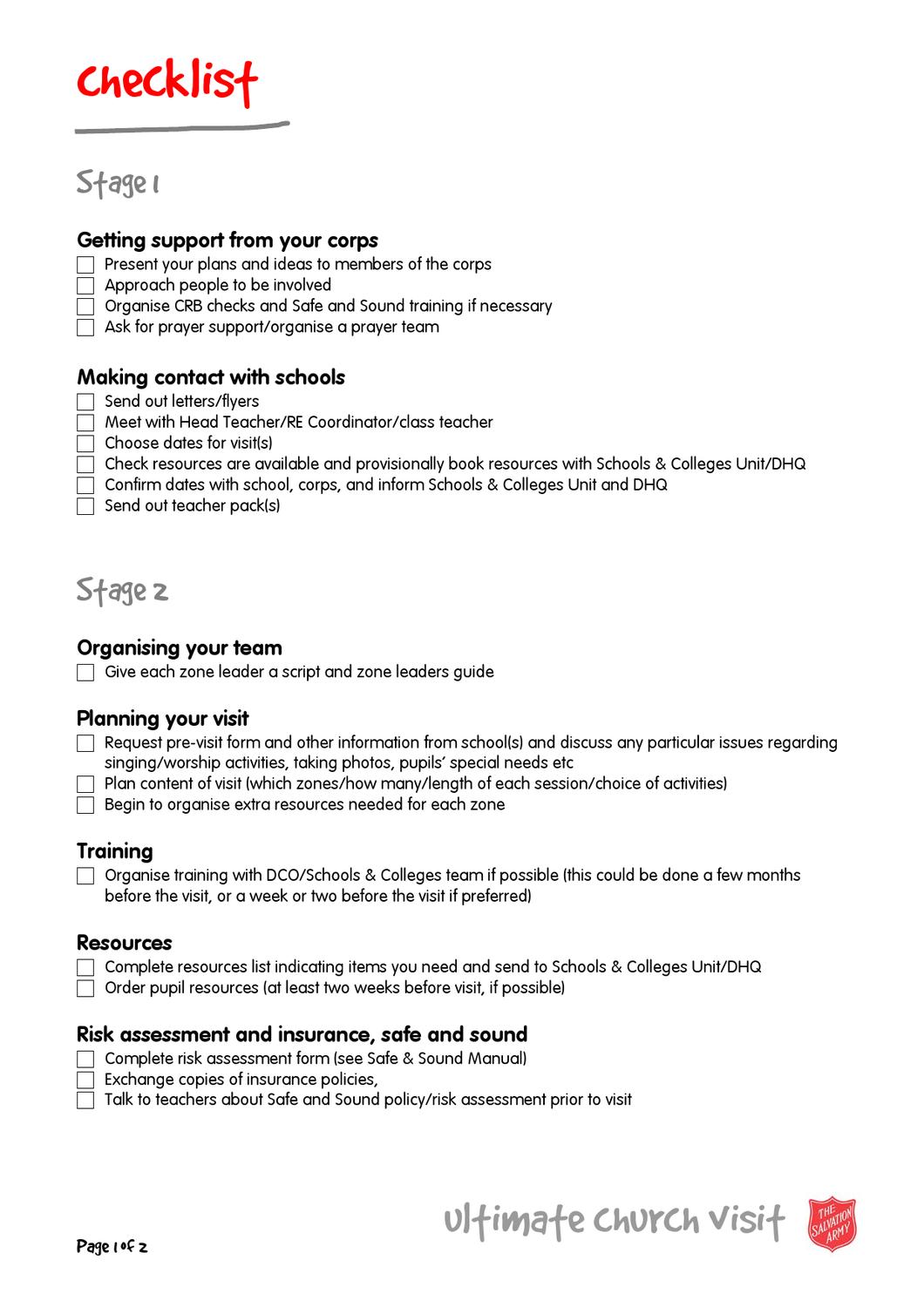 Ultimate Church Visit checklist by The Salvation Army UK and Ireland ...