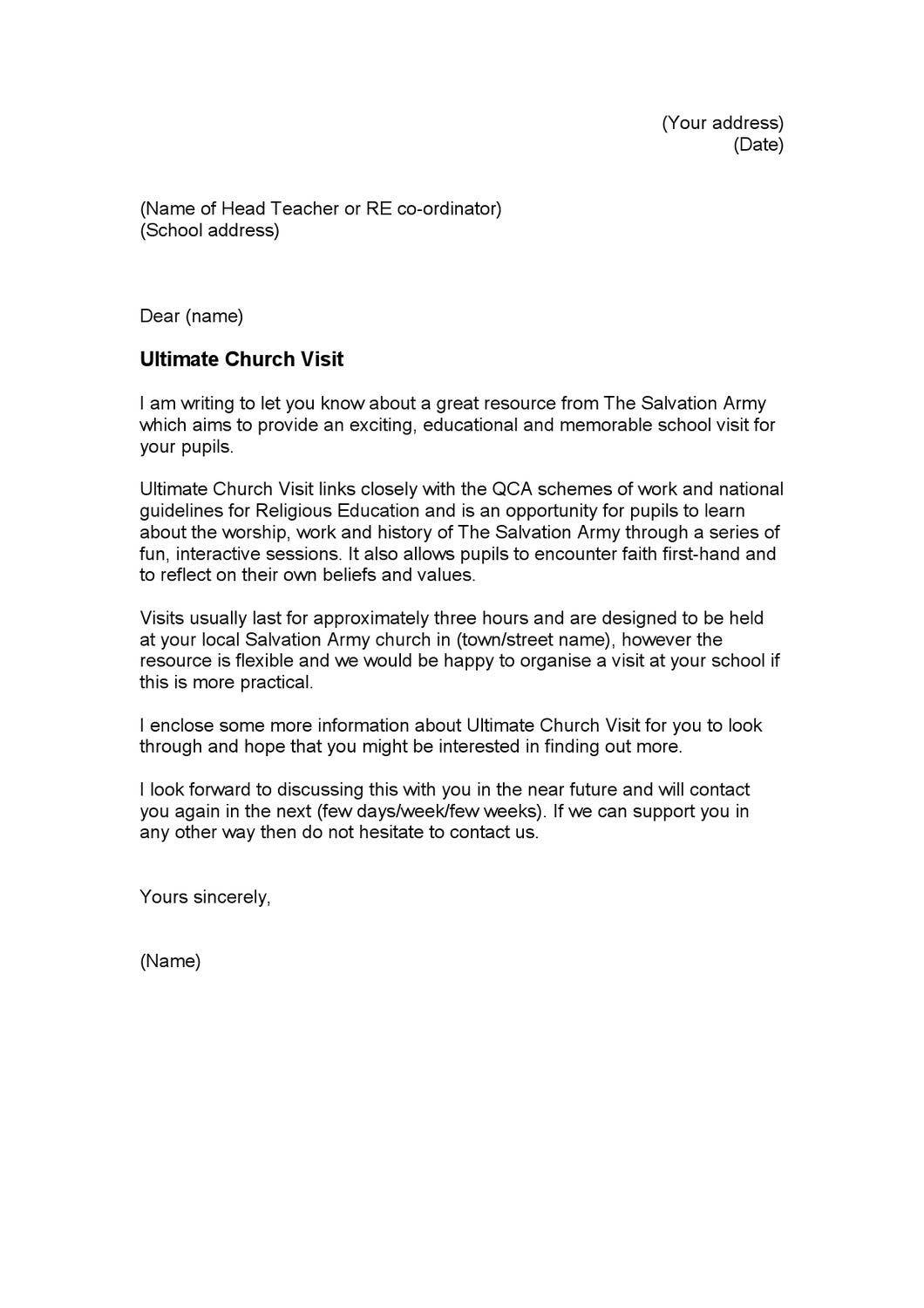 Sample invitation letter to schools by The Salvation Army UK and ...