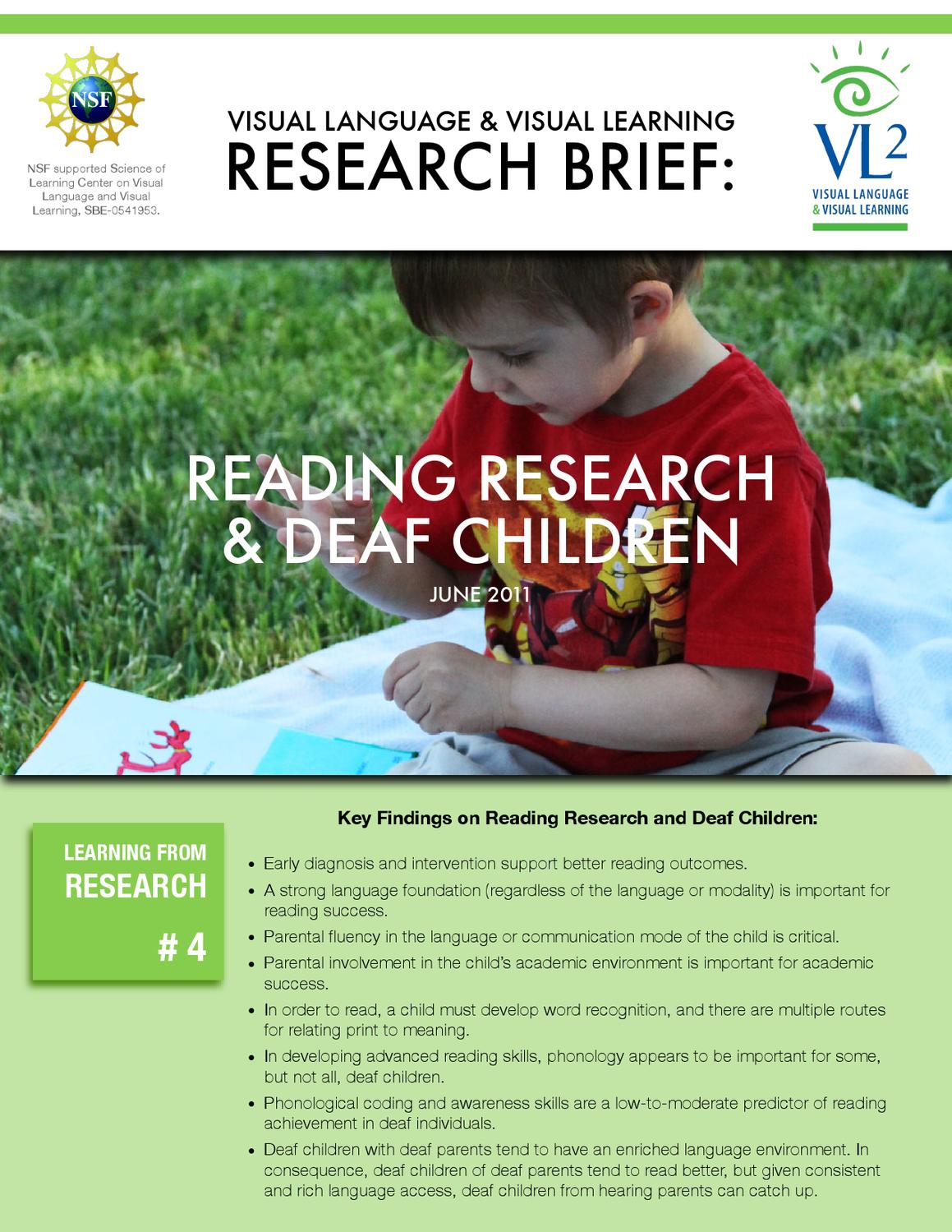 Research Brief 4: Reading Research and Deaf Children by Visual Language ...