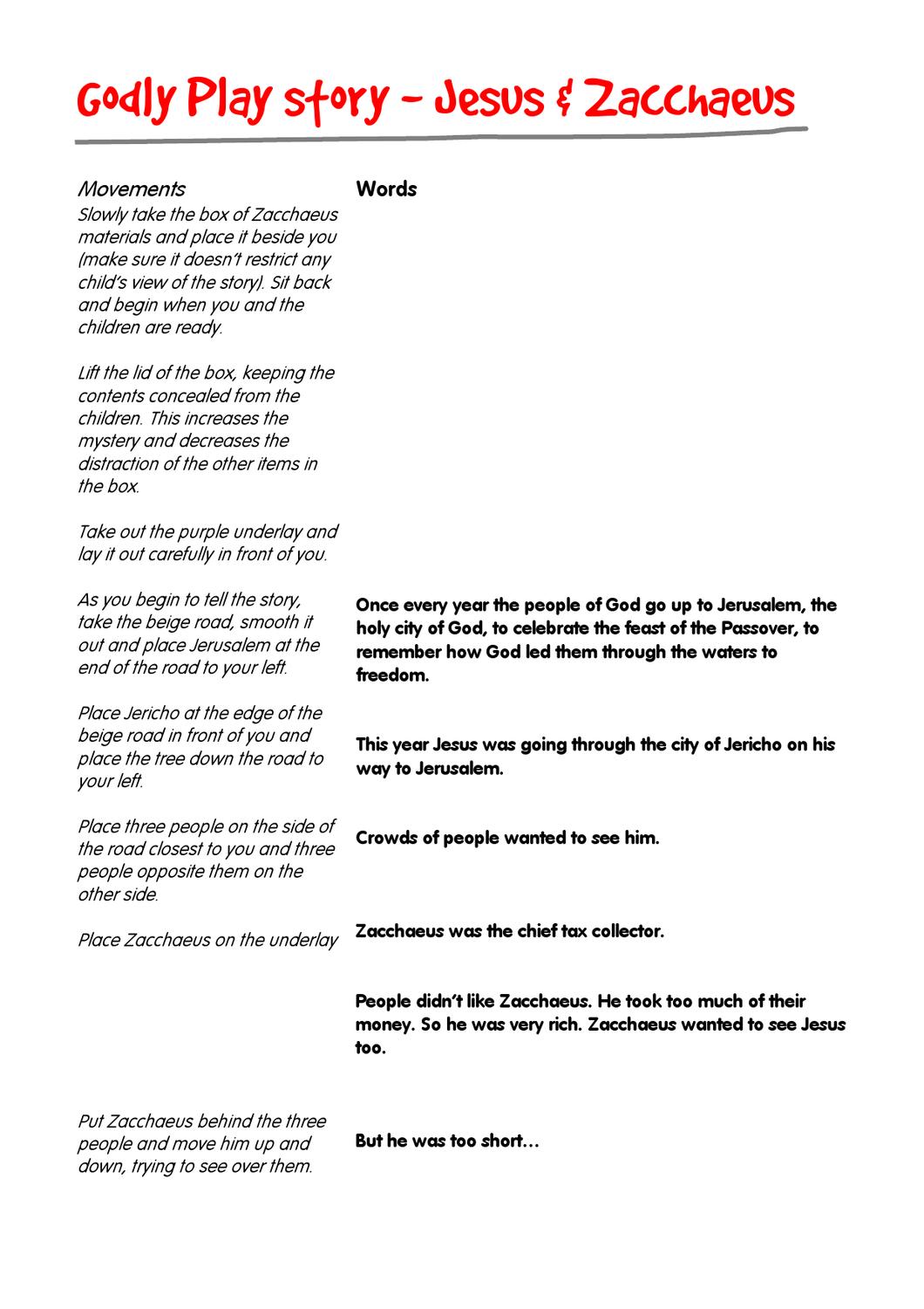 Godly Play story - Jesus and Zacchaeus by The Salvation Army UK and ...