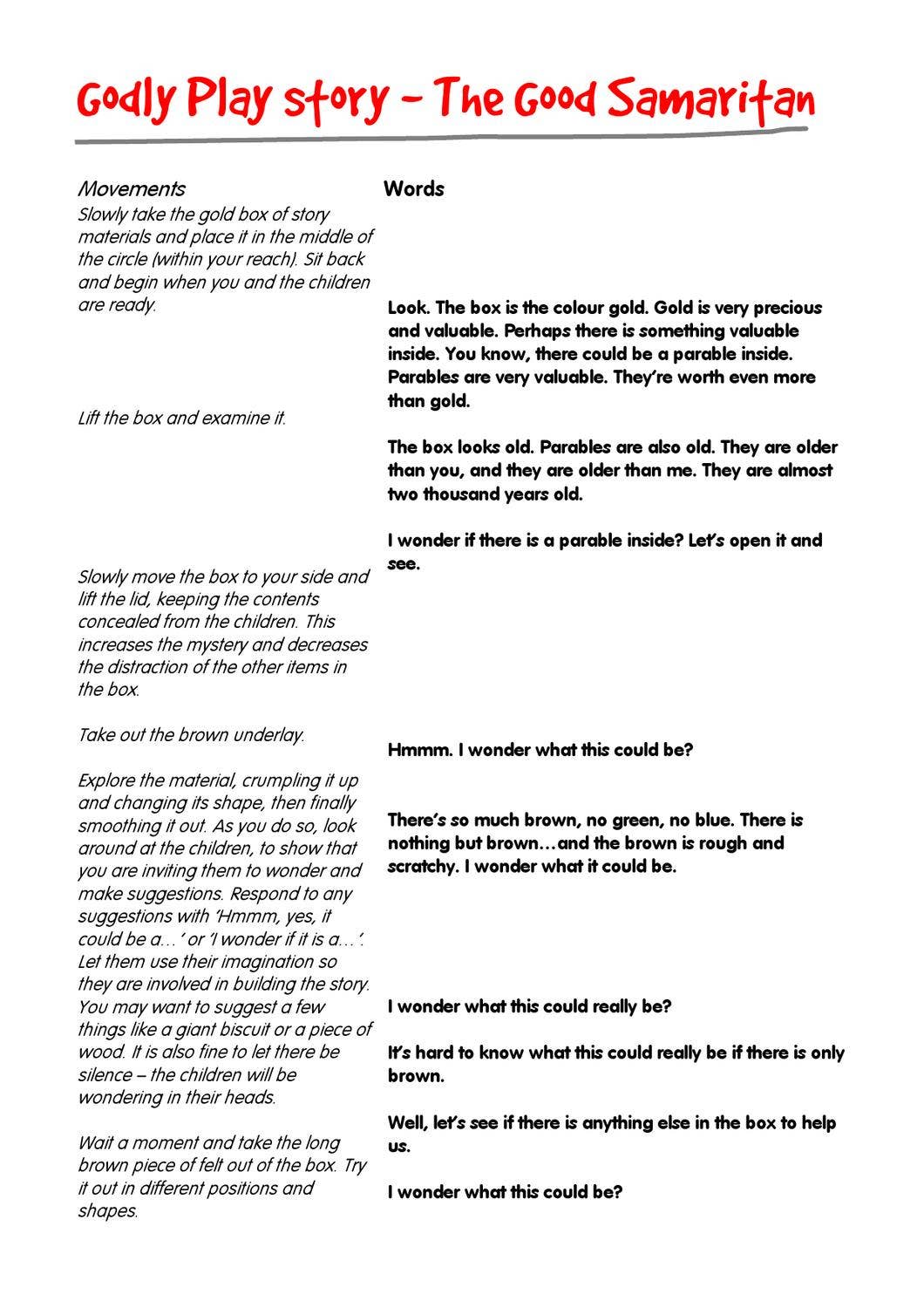 Godly play story - The Good Samaritan by The Salvation Army UK and ...