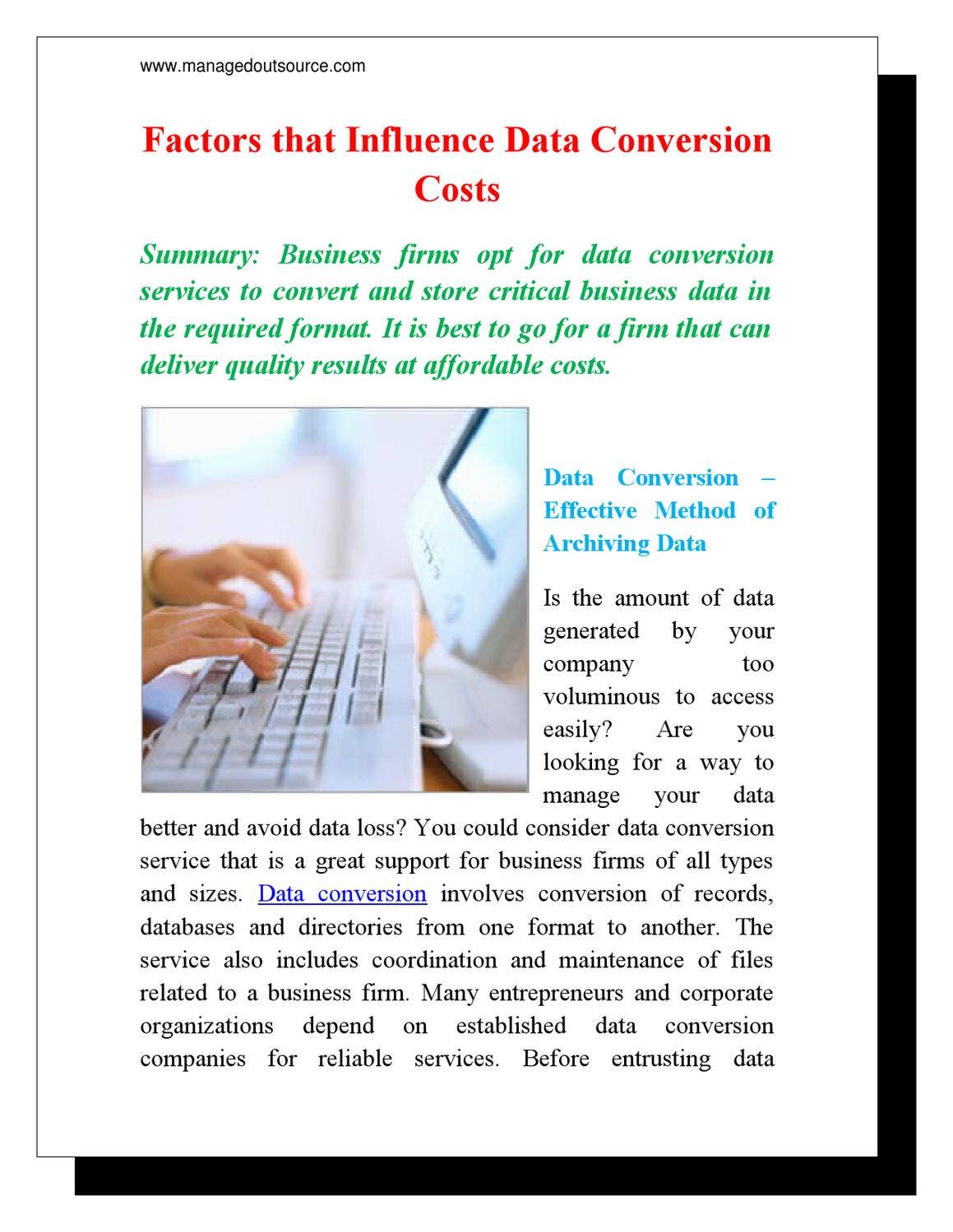 Factors that Influence Data Conversion Costs by Outsource Strategies ...