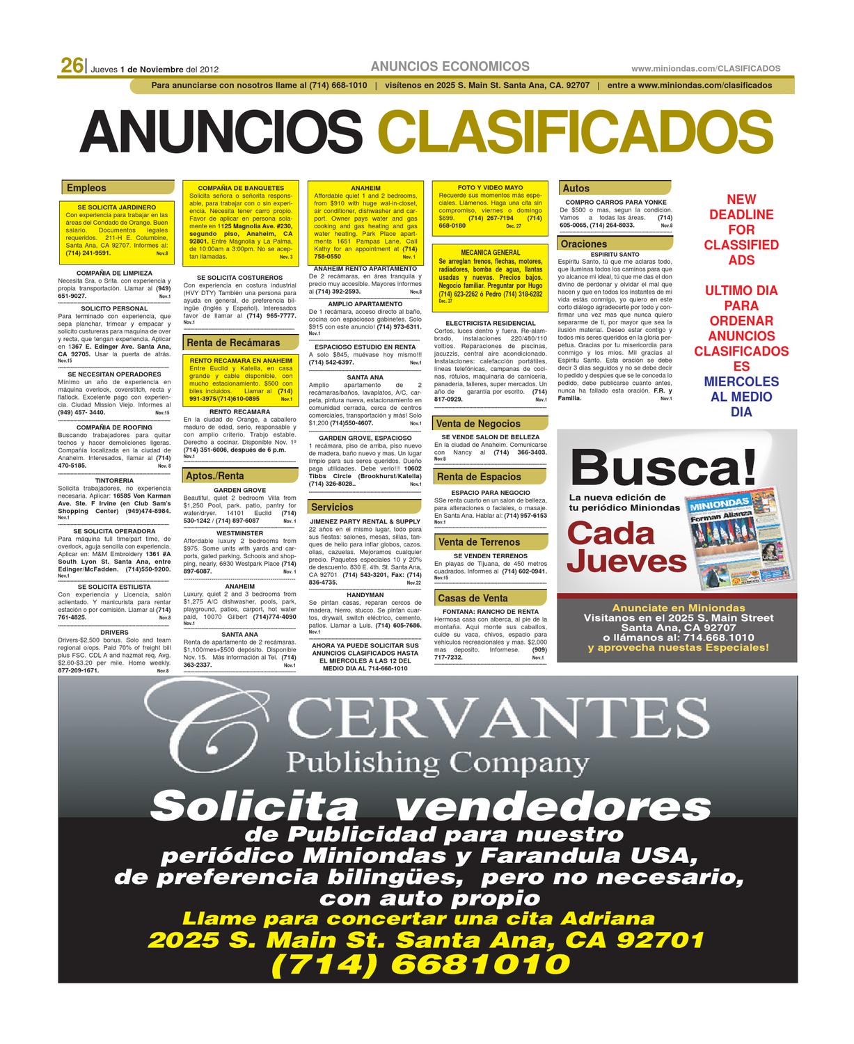 Anuncios Clasificados Noviembre 1, 2012 by Miniondas Newspaper - Issuu