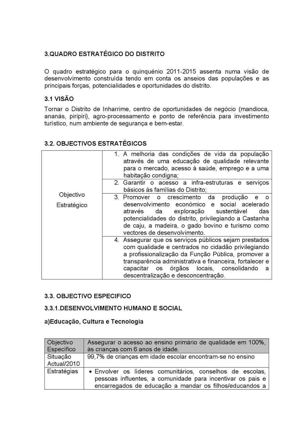 PLANO ESTRATÉGICO DE DESENVOLVIMENTO DO DISTRITO DE INHARRIME 2011-2015 ...