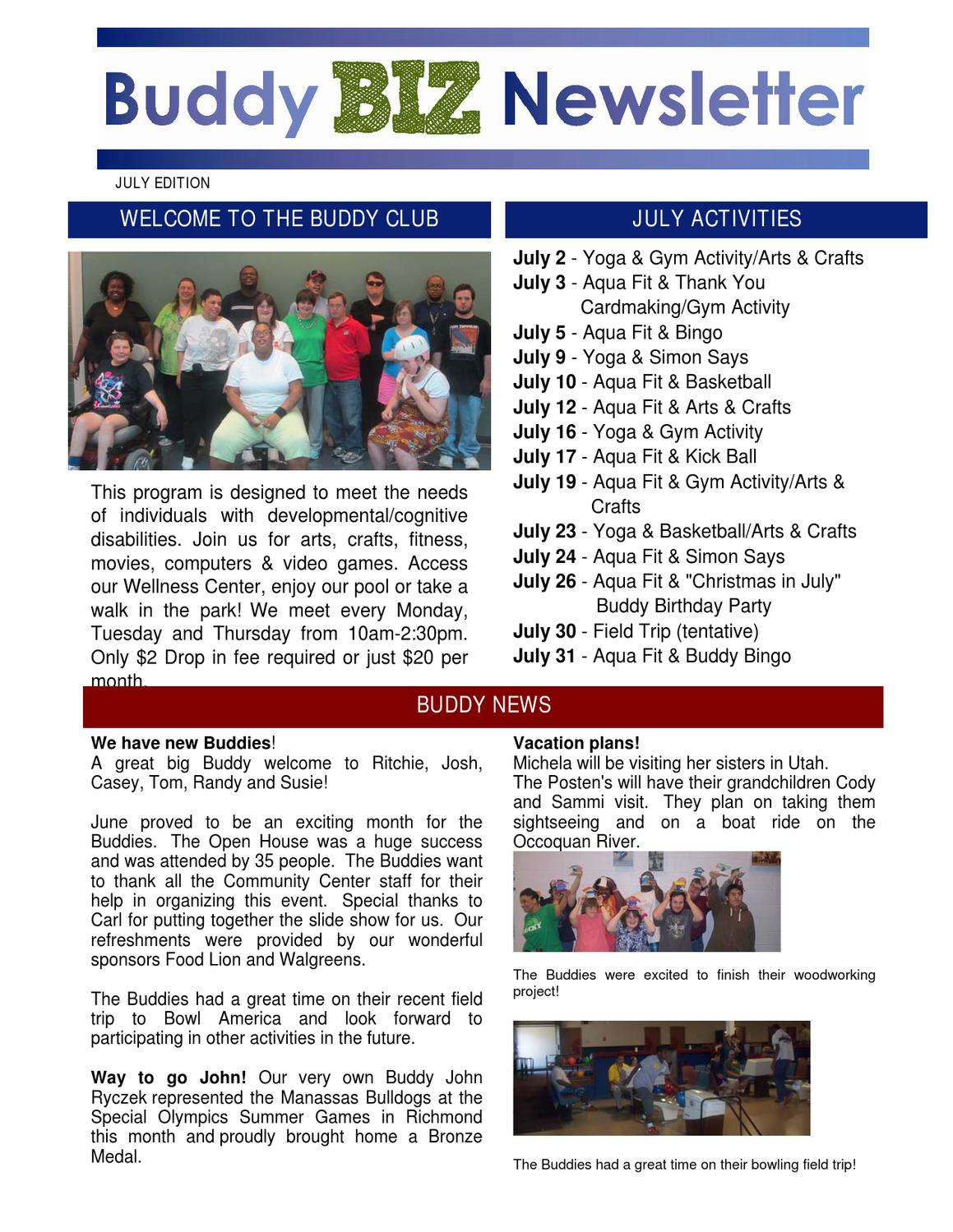 Buddy Club Newsletter- July by City of Manassas Park Parks and ...