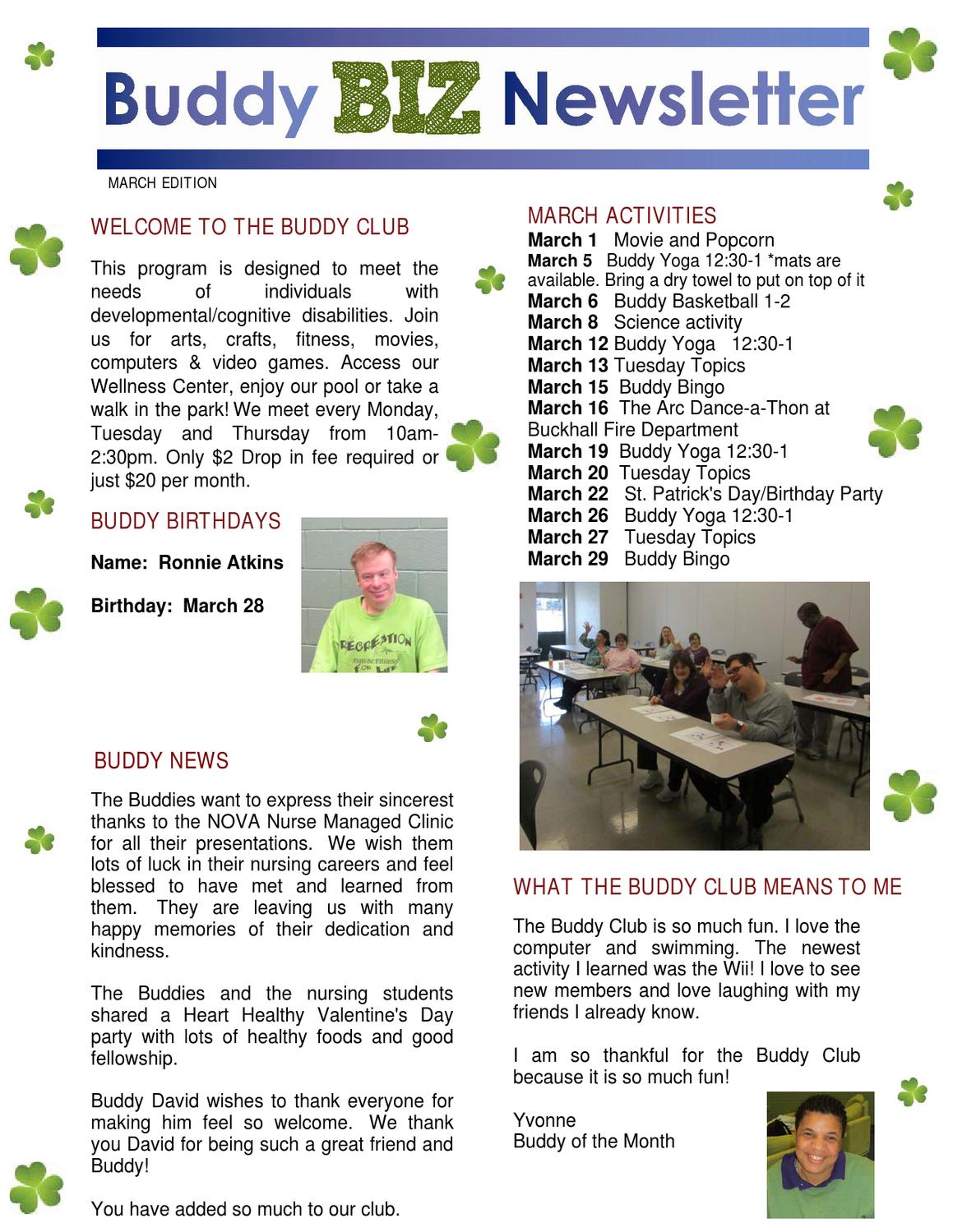 Buddy Club Newsletter- March by City of Manassas Park Parks and ...