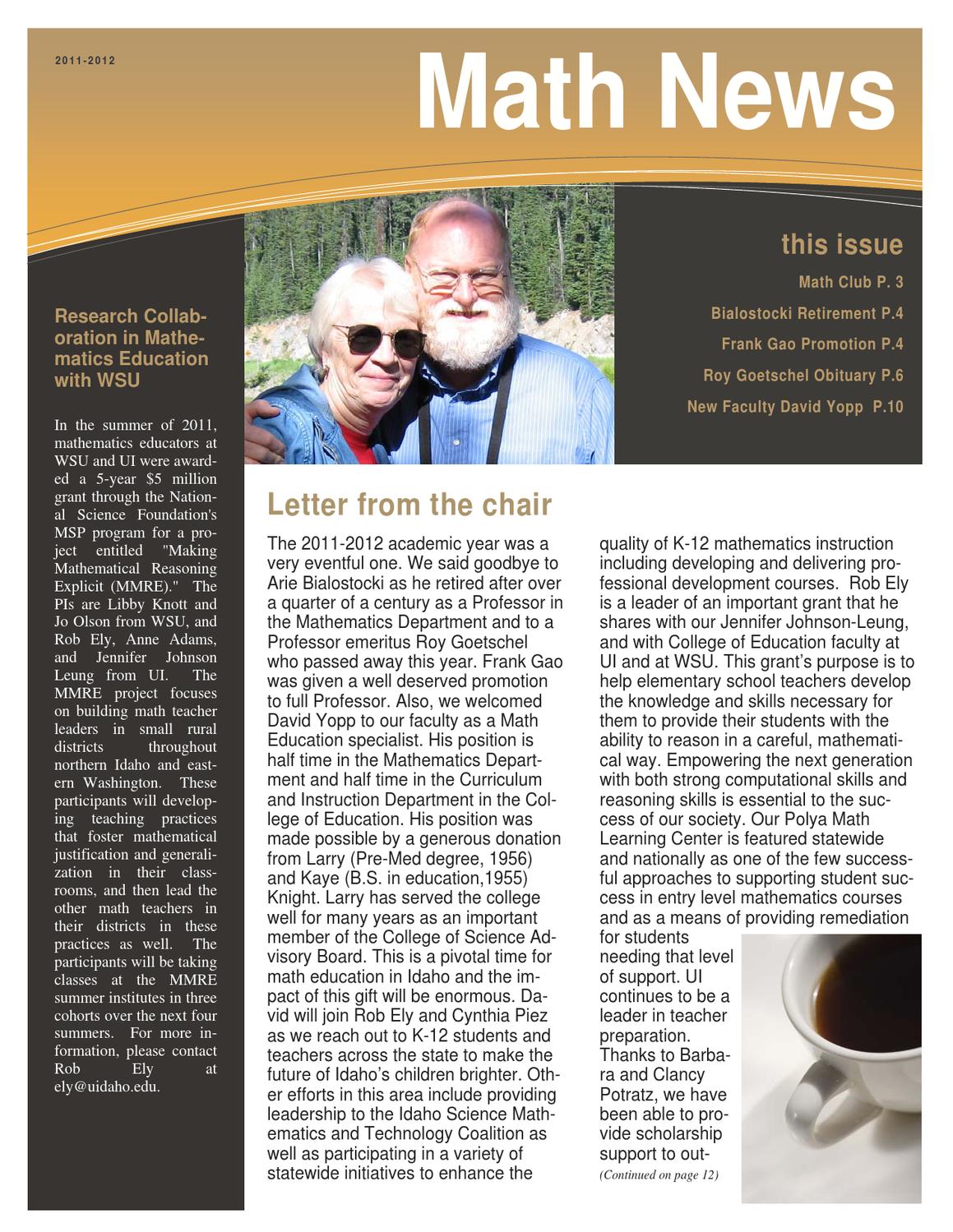 Department of Mathematics - Math News 2011-2012 by The University of ...