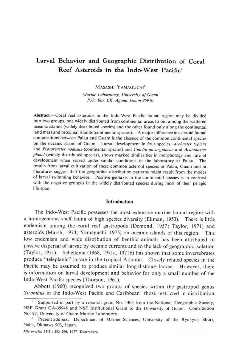 Larval behavior and geographic distribution of coral reef asteroids in ...