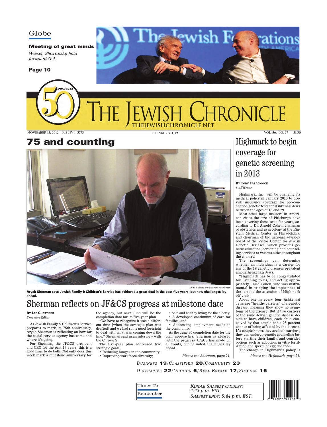 The Jewish Chronicle November 15, 2012 by Pittsburgh Jewish Chronicle ...