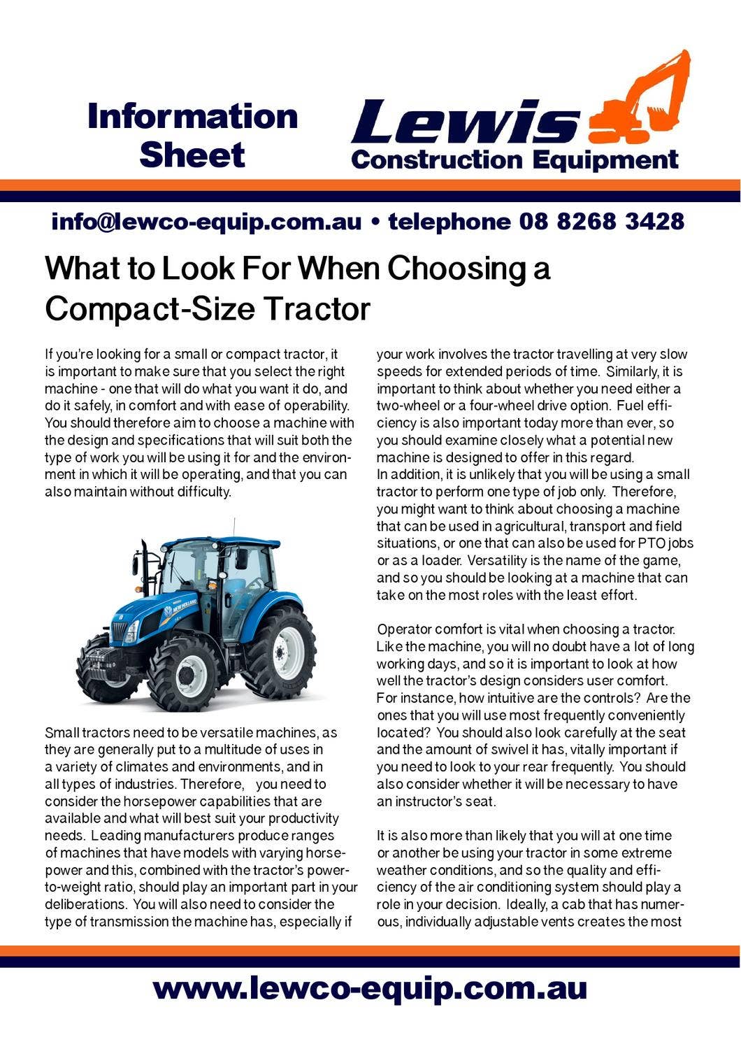 Lewis Construction Equipment - Choosing a Compact-Size Tractor by ...