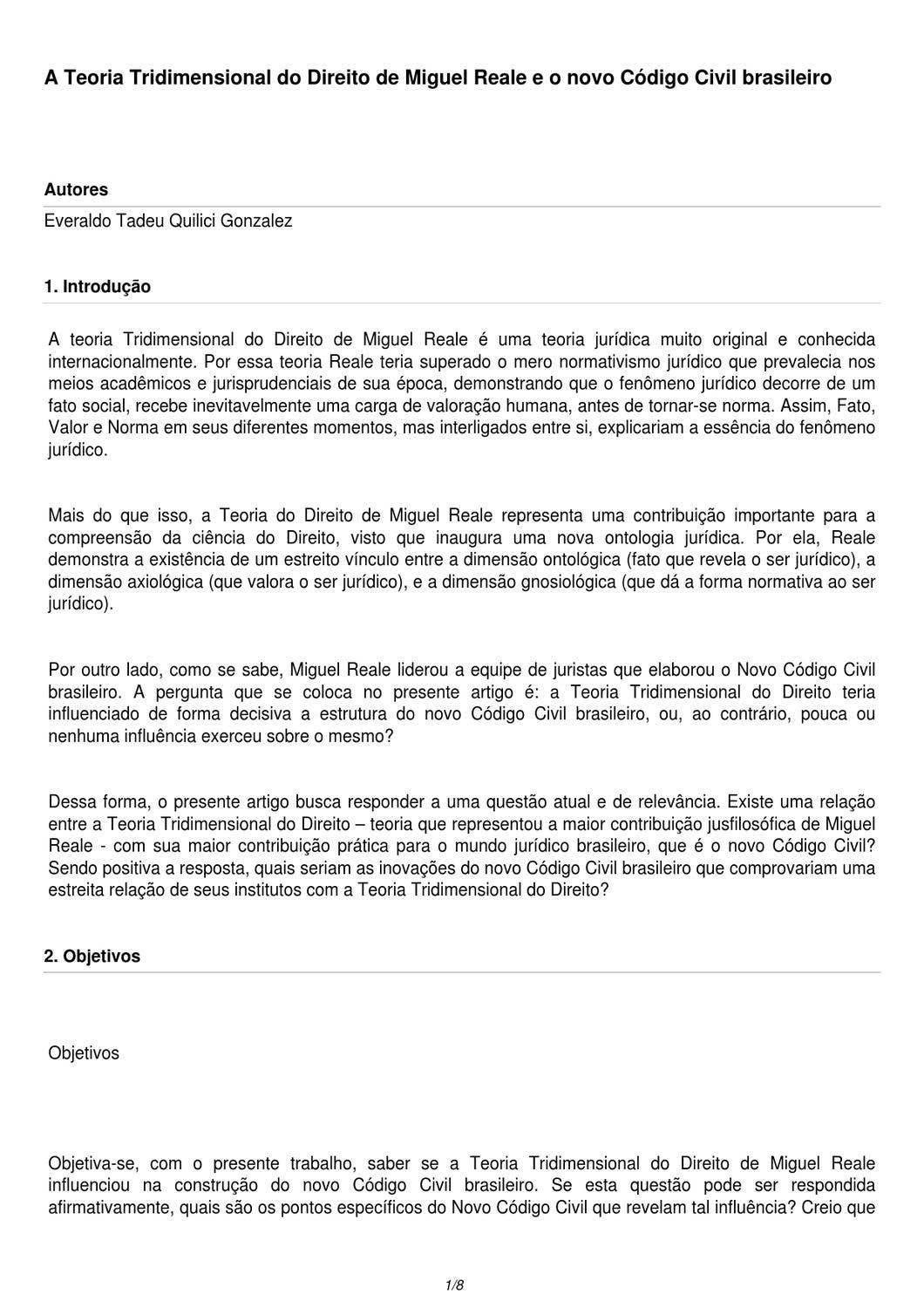 A Teoria Tridimensional do Direito de Miguel Reale e o novo Código ...