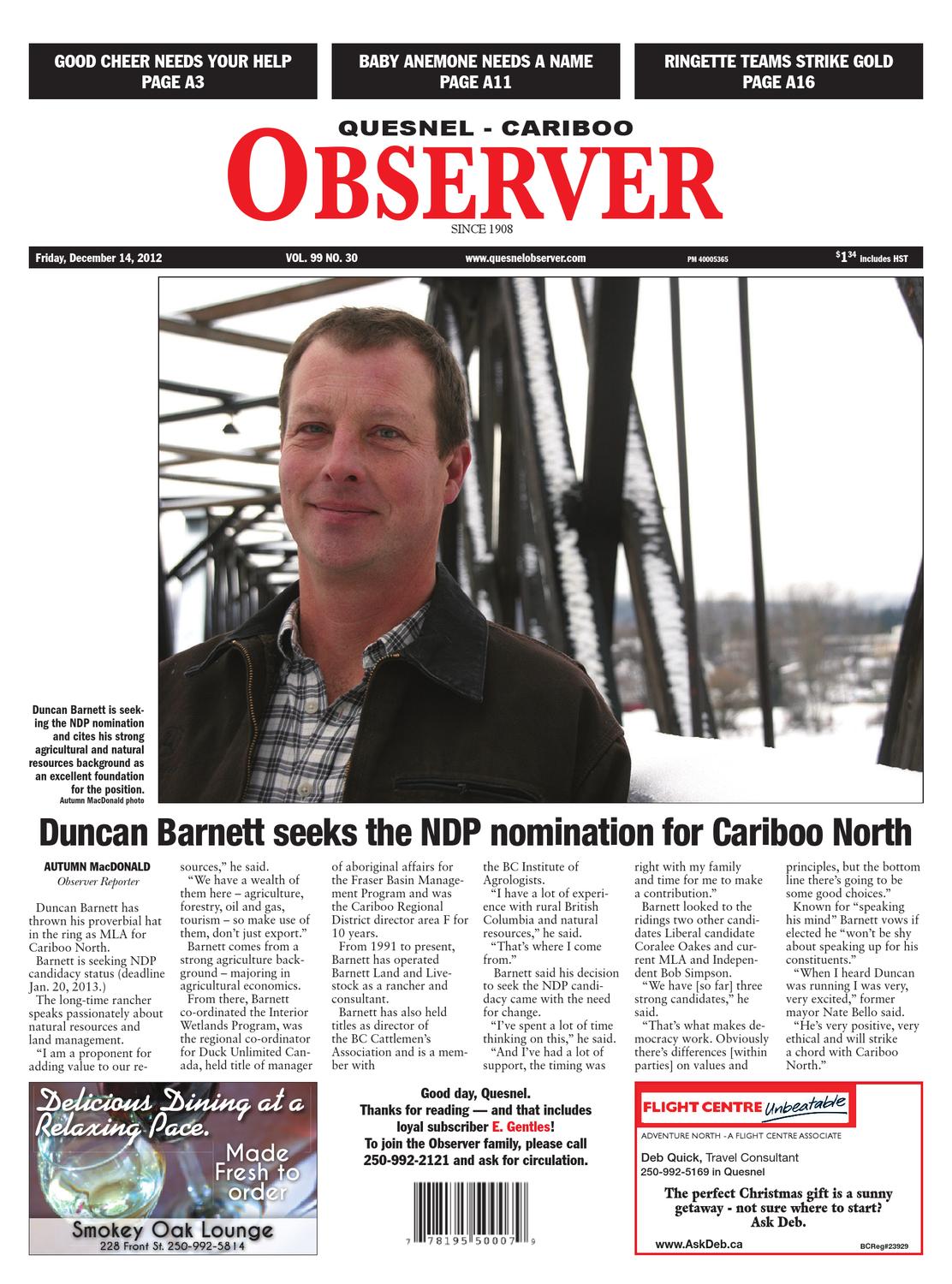 Quesnel Cariboo Observer, December 14, 2012 by Black Press Media Group ...