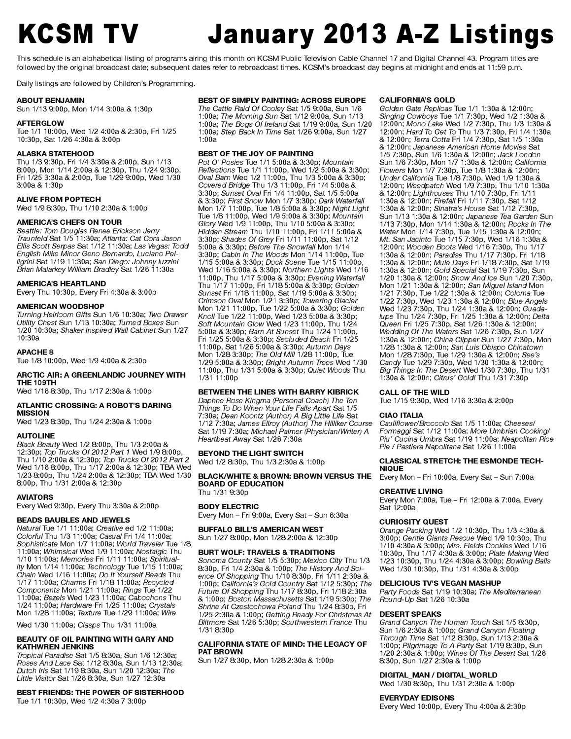 January 2013 KCSM TV A-Z Listings by KCSM-FM Jazz 91 - Issuu
