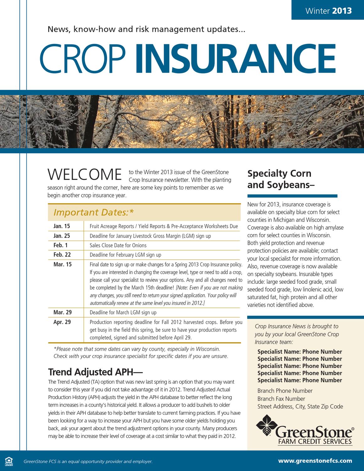 Crop Insurance Newsletter - Winter 2013 by GreenStone Farm Credit ...