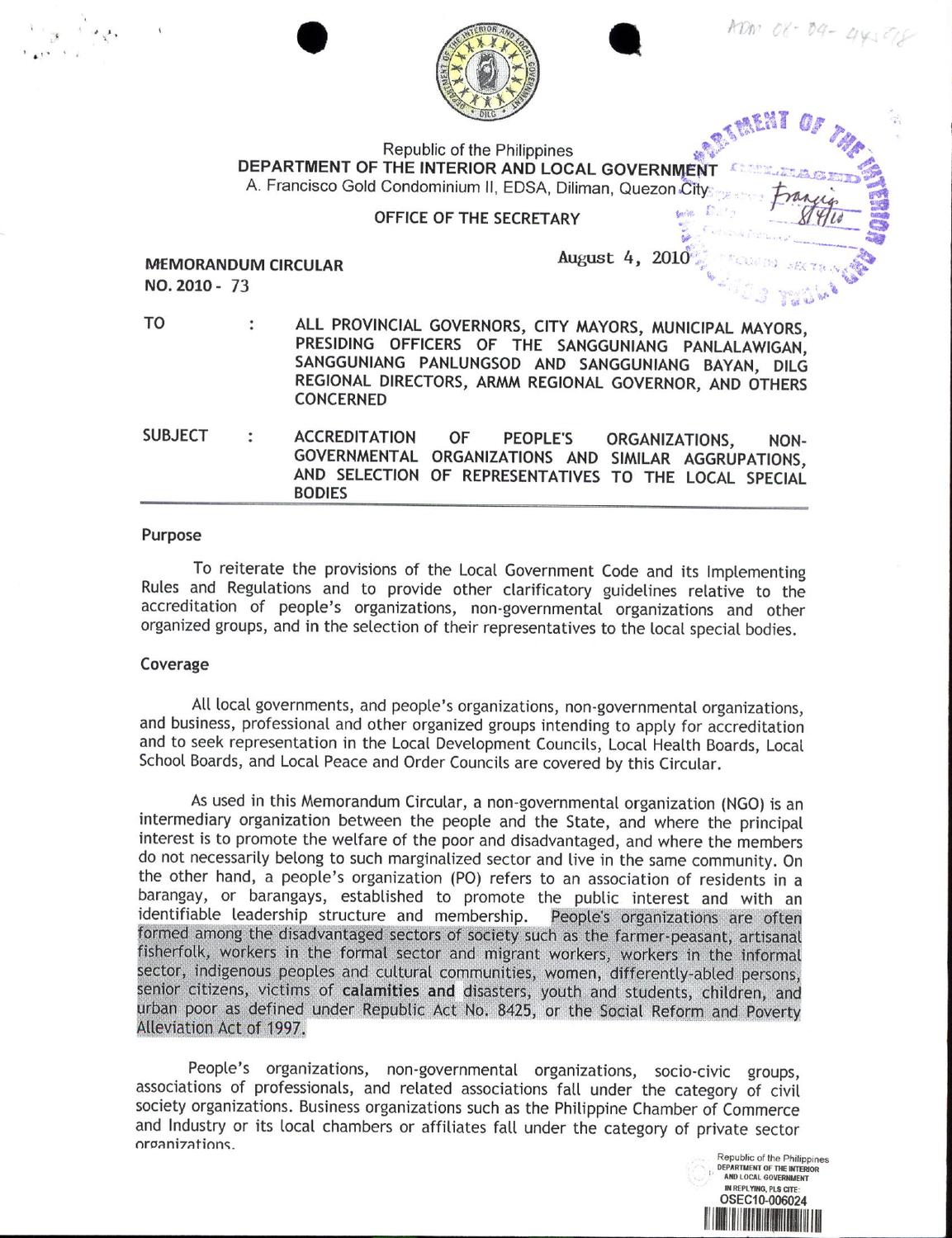 MEMORANDUM CIRCUIARNO.2010 - 73 by PInoy PolItika - Issuu