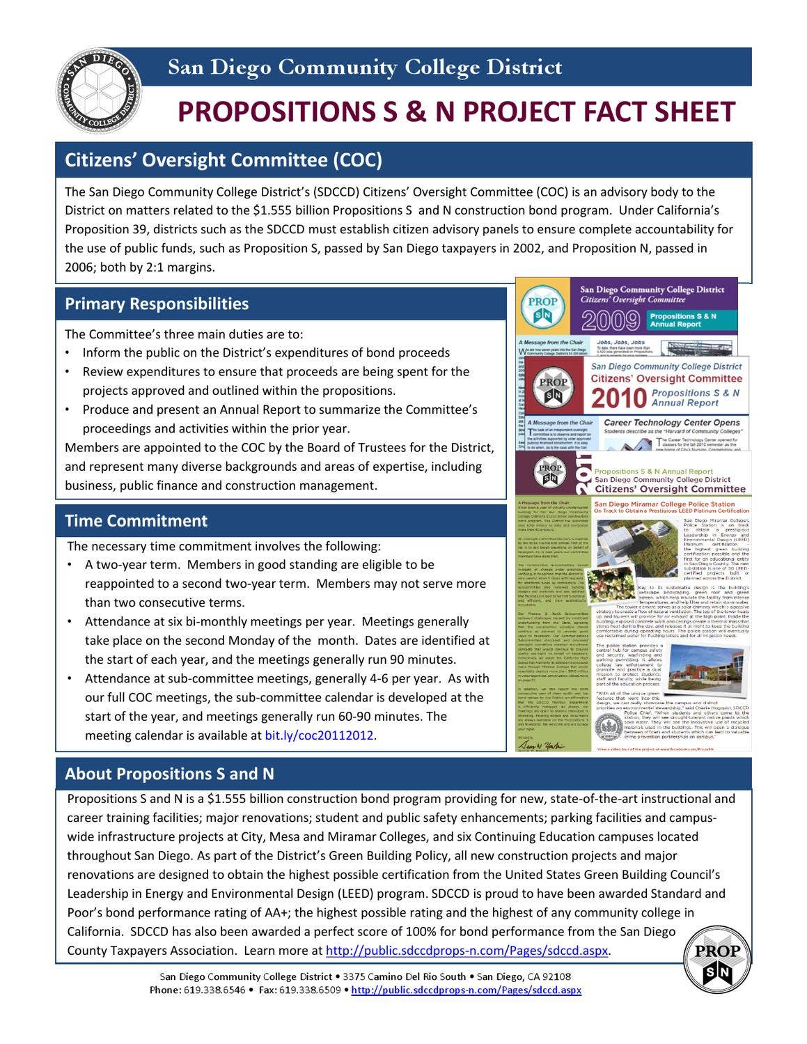 Fact Sheet - Citizens' Oversight Committee by San Diego Community ...