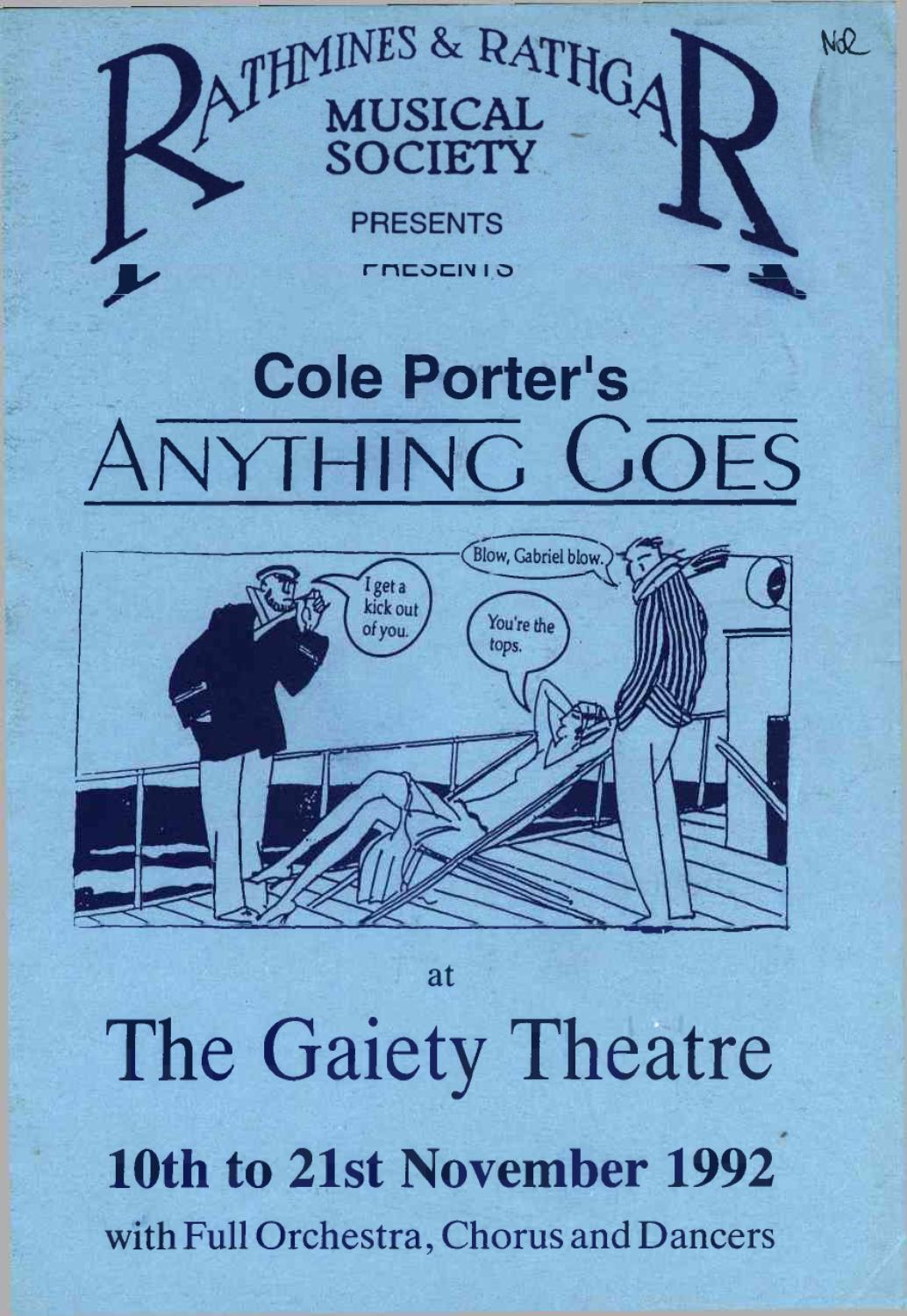 ANYTHING GOES 10th-21st NOVEMBER 1992 by Rathmines & Rathgar Musical ...