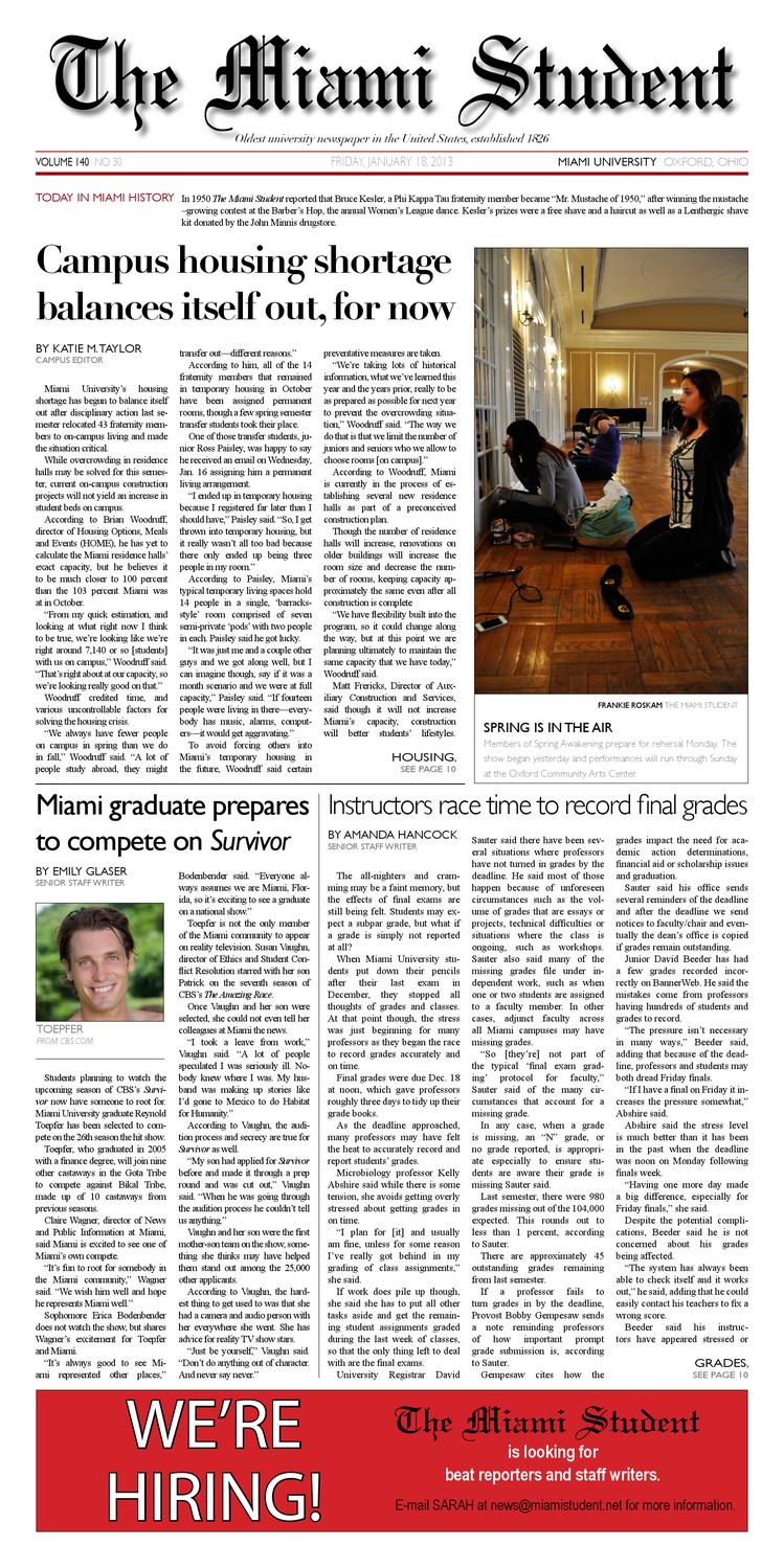 January 18, 2013 | The Miami Student by The Miami Student - Issuu