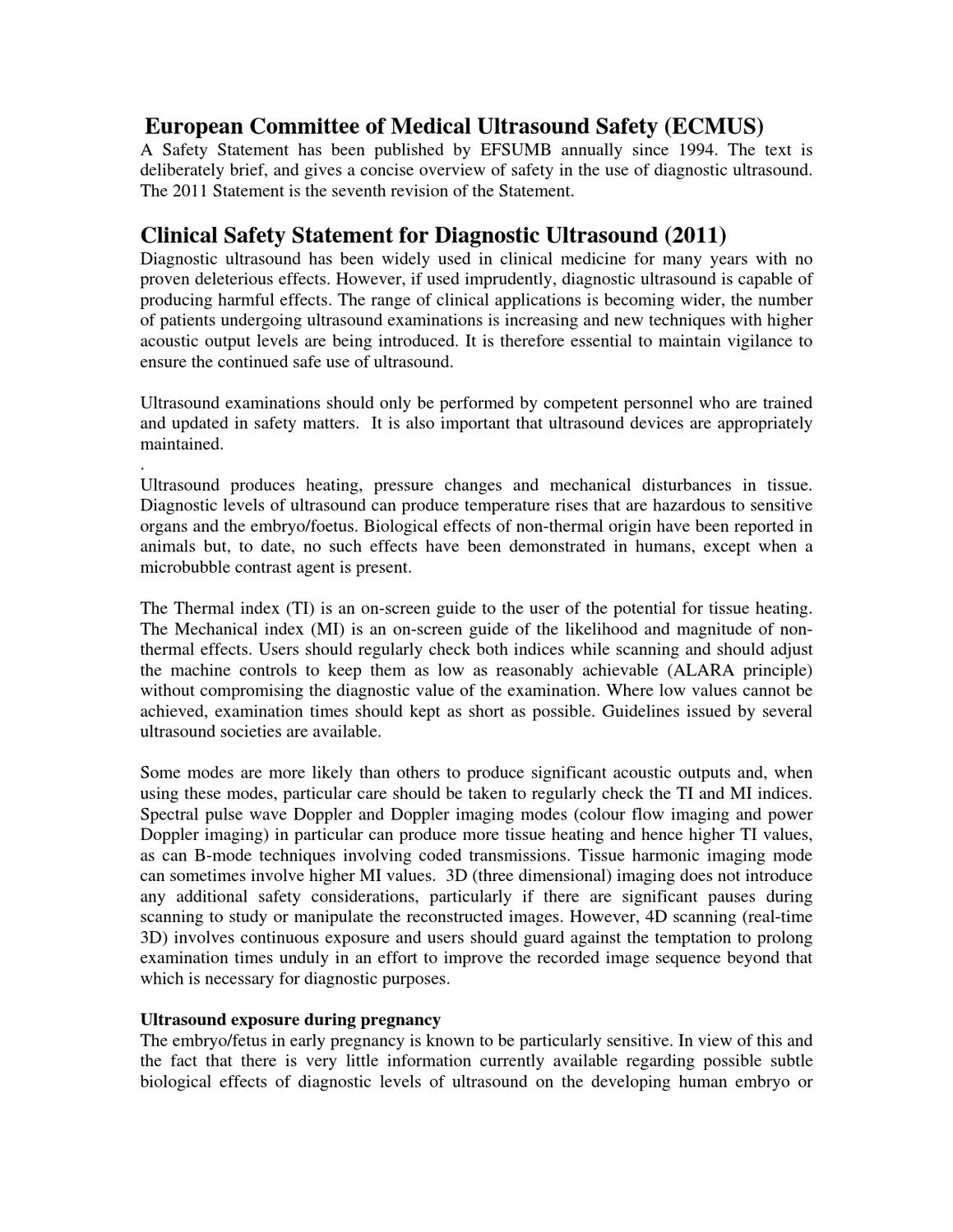 Clinical Safety Statement for Diagnostic Ultrasound by EFSUMB - Issuu
