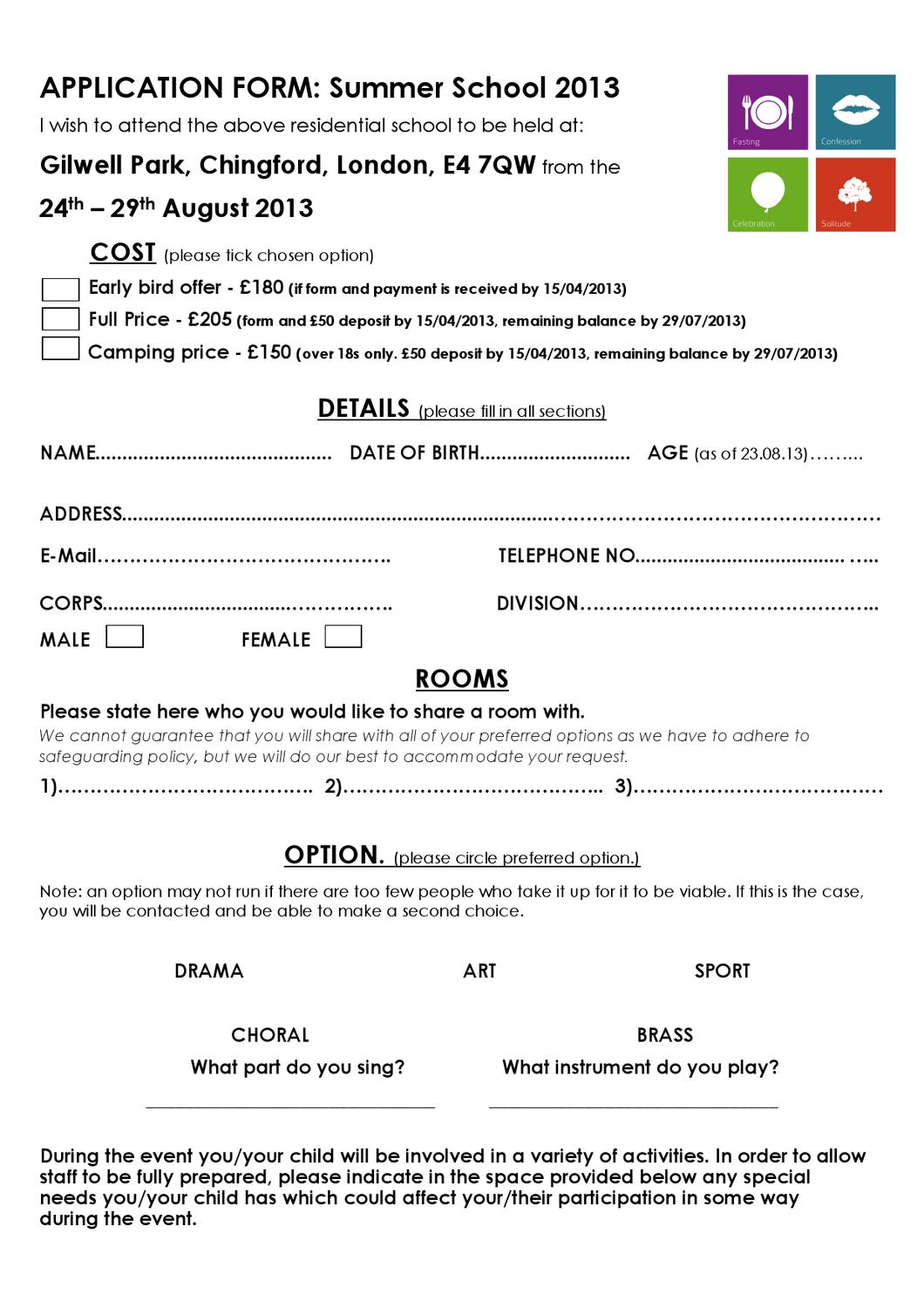 Summer School 2013 Application Pack LNE by The Salvation Army UK and ...