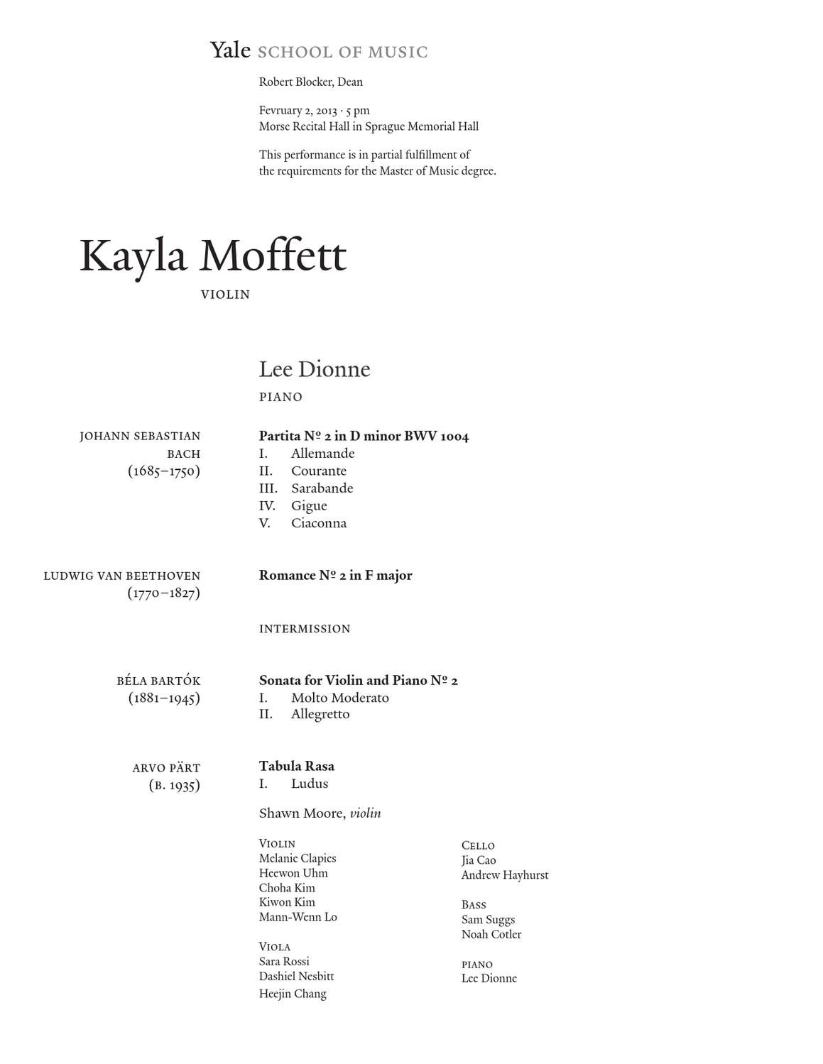 Kayla Moffett, violin by Yale School of Music - Issuu