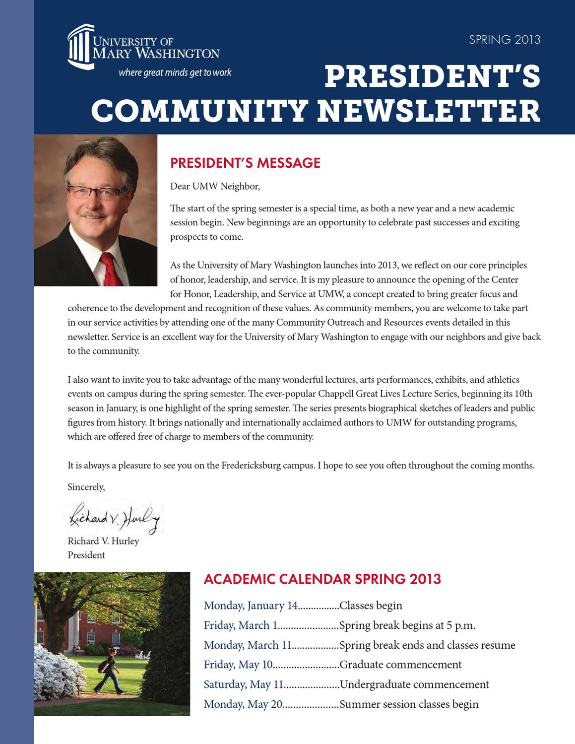 President's Community Newsletter, Spring 2013 by University of Mary ...
