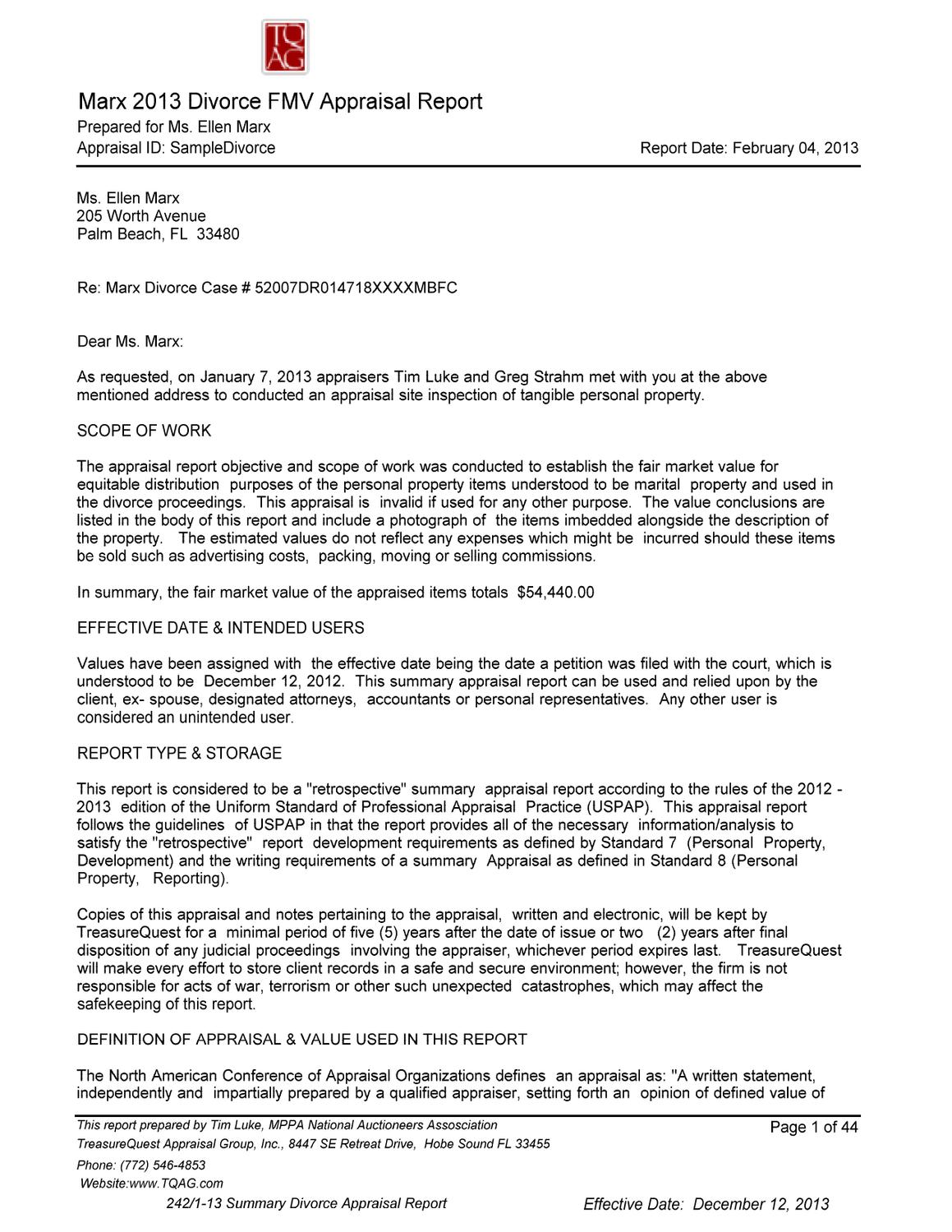 Sample Divorce Appraisal Report by Tim Luke - Issuu