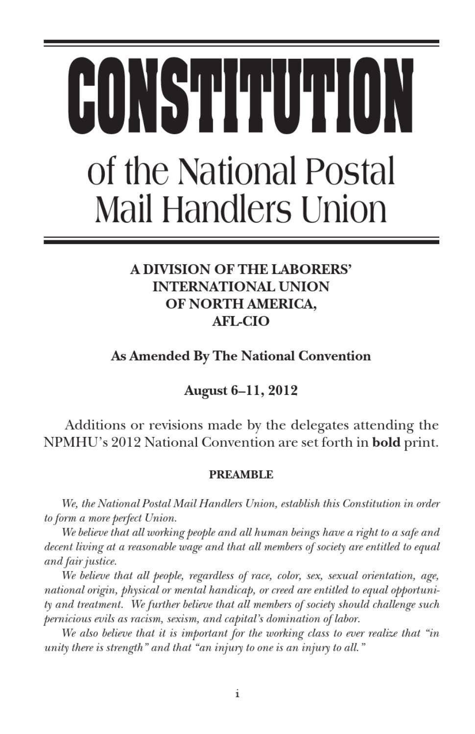 2012 NPMHU National Constitution by National Postal Mail Handlers Union ...
