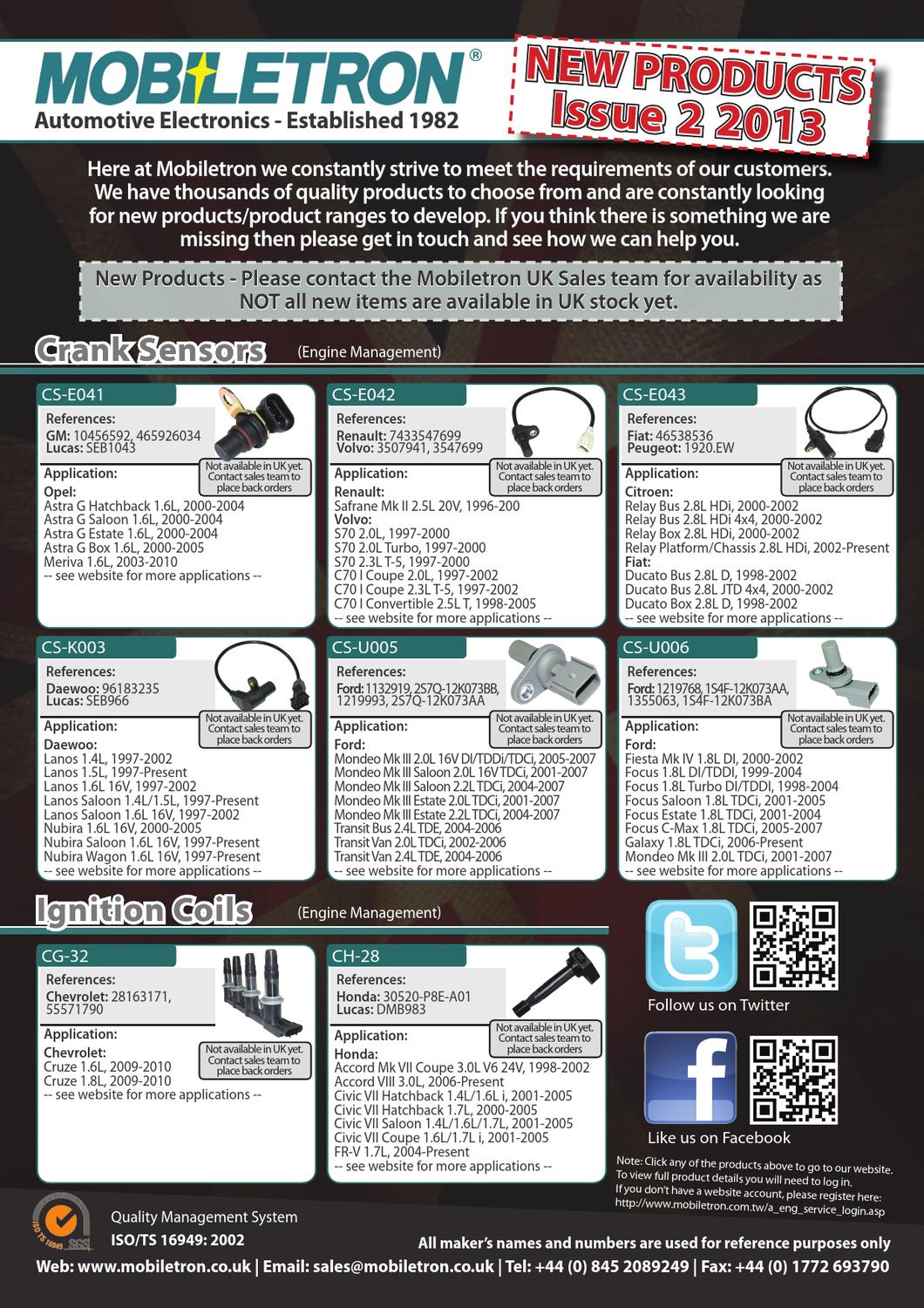 Engine Management - New Product Flyer - Issue 2 2013 by Mobiletron UK ...