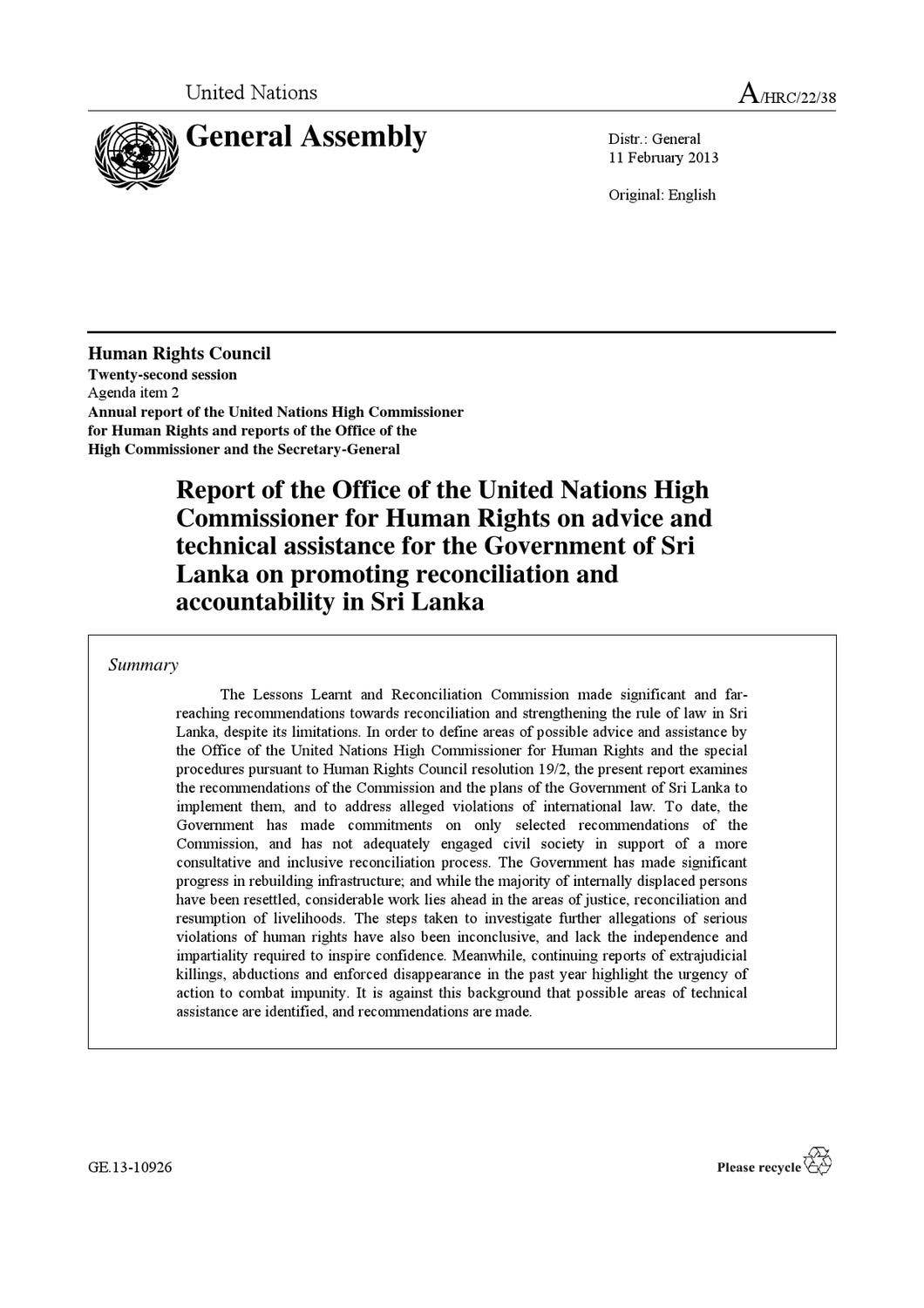 UN Report - Sri Lanka by Liberal Party Sri Lanka - Issuu